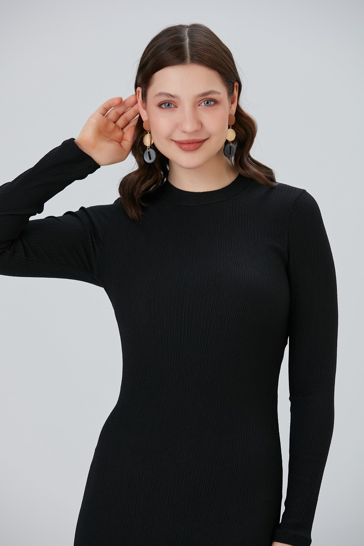 brako tekstil Kadın Siyah Bisiklet Yaka Düz Dar Uzun Elbise - Fiyatı, Yorumları