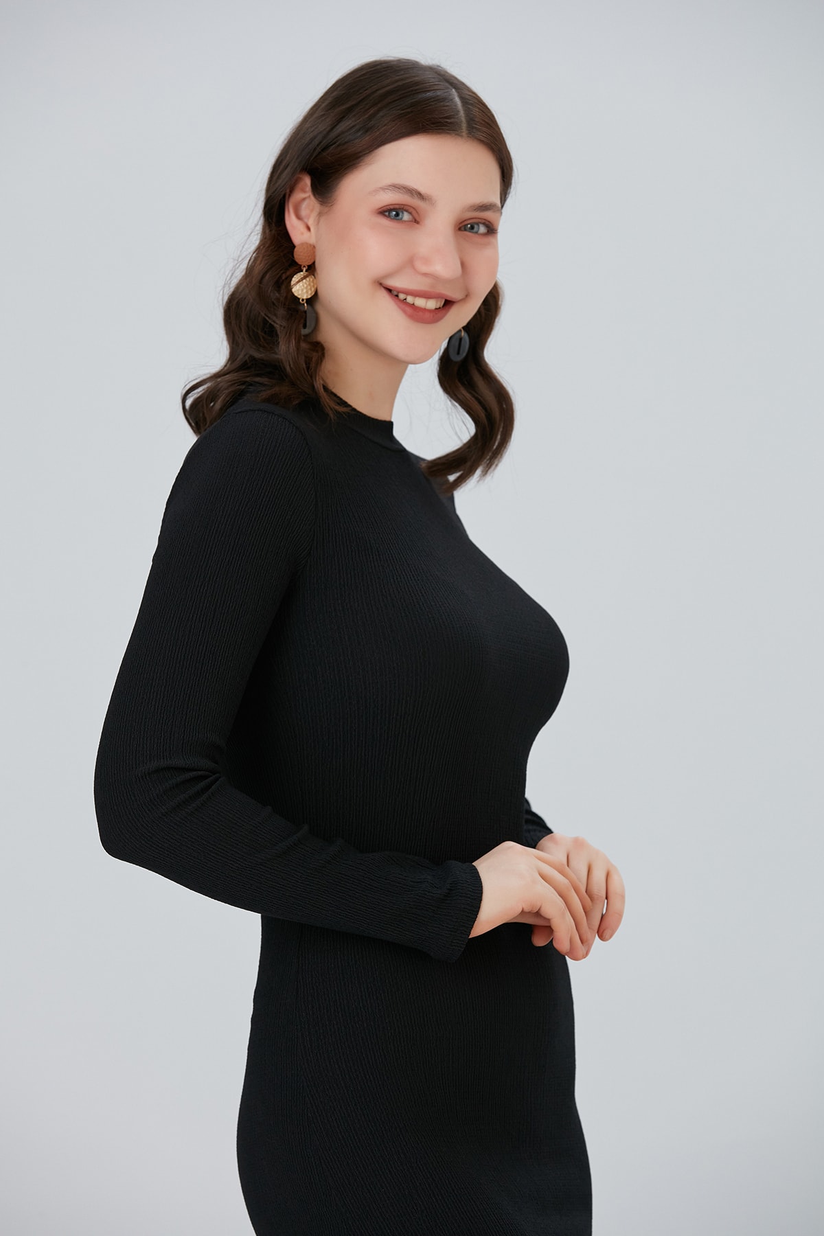 brako tekstil Kadın Siyah Bisiklet Yaka Düz Dar Uzun Elbise - Fiyatı, Yorumları