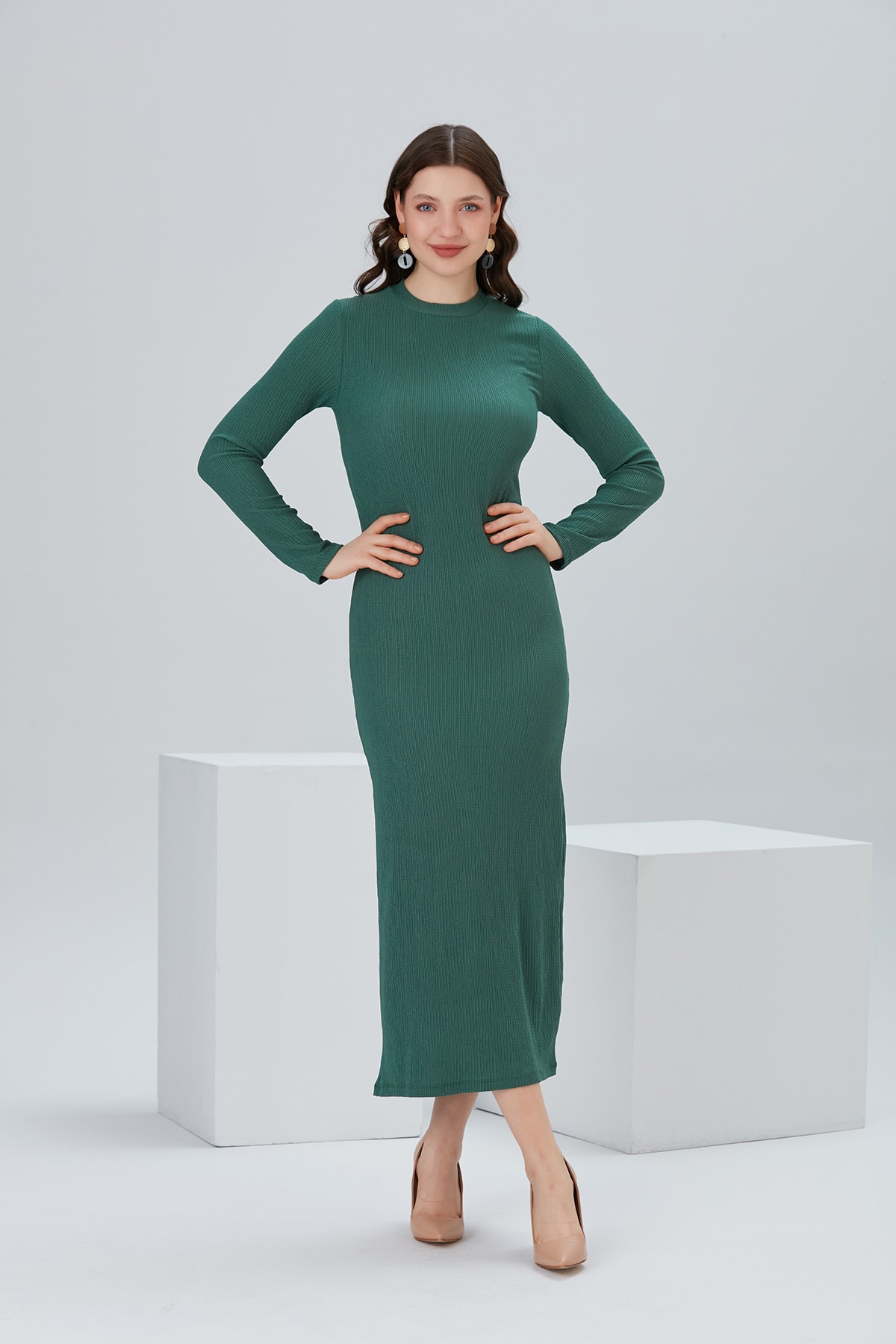 brako tekstil Kadın Yeşil Bisiklet Yaka Düz Dar Uzun ElbiseFiyatı, Yorumları - Trendyol