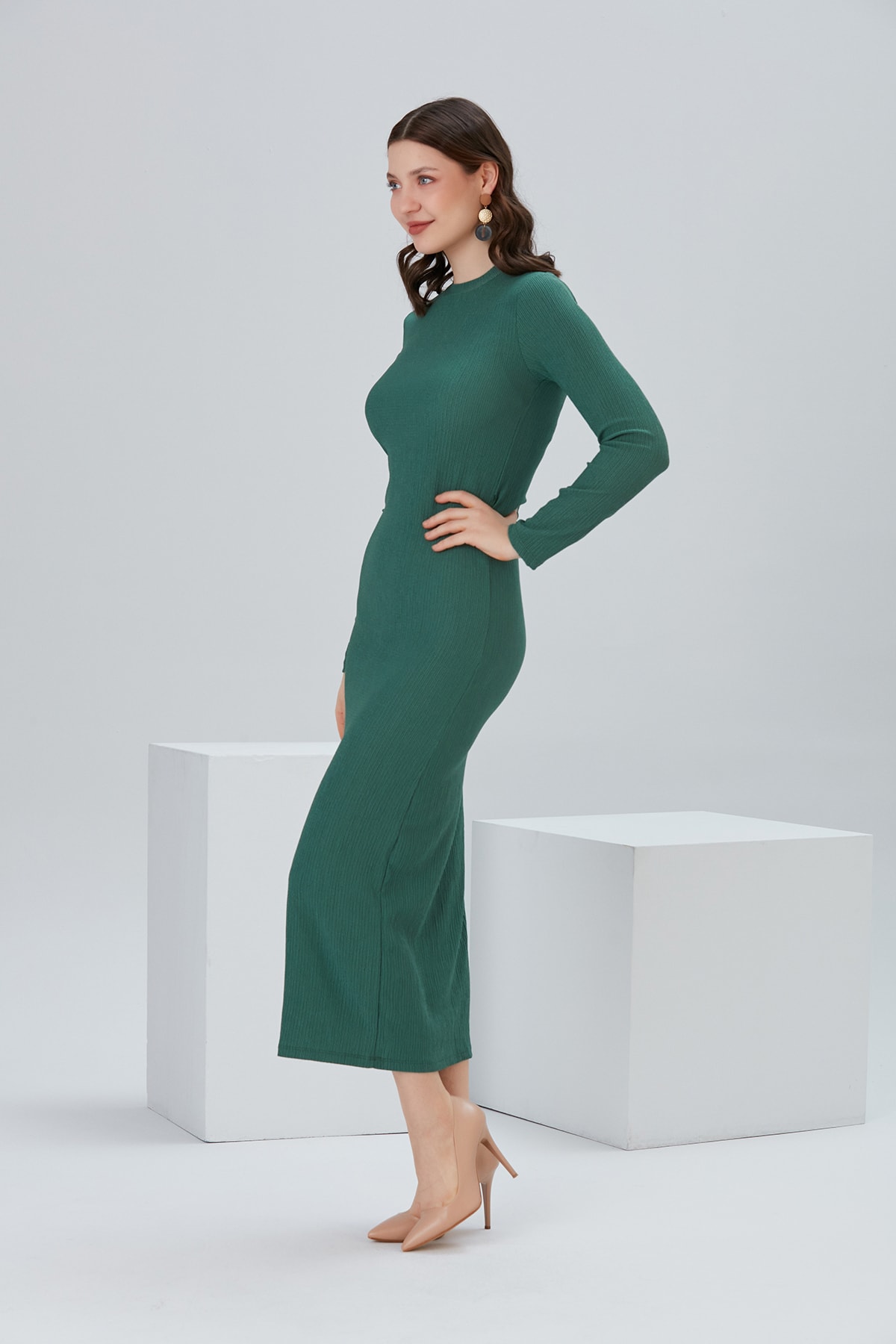 brako tekstil Kadın Yeşil Bisiklet Yaka Düz Dar Uzun Elbise Fiyatı, Yorumları - Trendyol