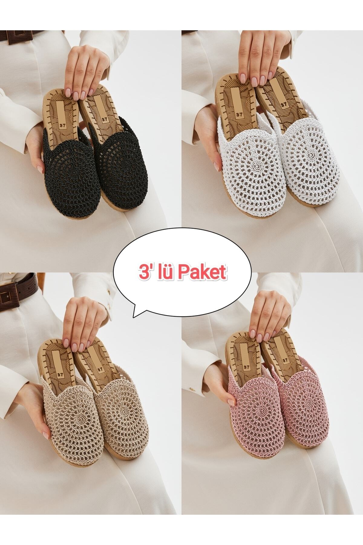 Moda Devrin 3'lü Paket Önü Kapalı Hasır Örgü Dış Mekan Ve Ev Terliği ...