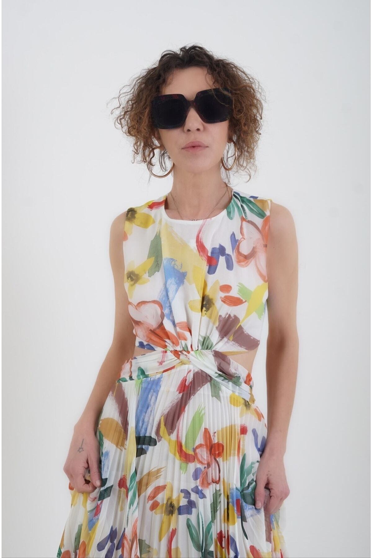 Zelish My Sister Çiçek Desenli Bel Ve Sırt Dekolteli Piliseli Şifon ...