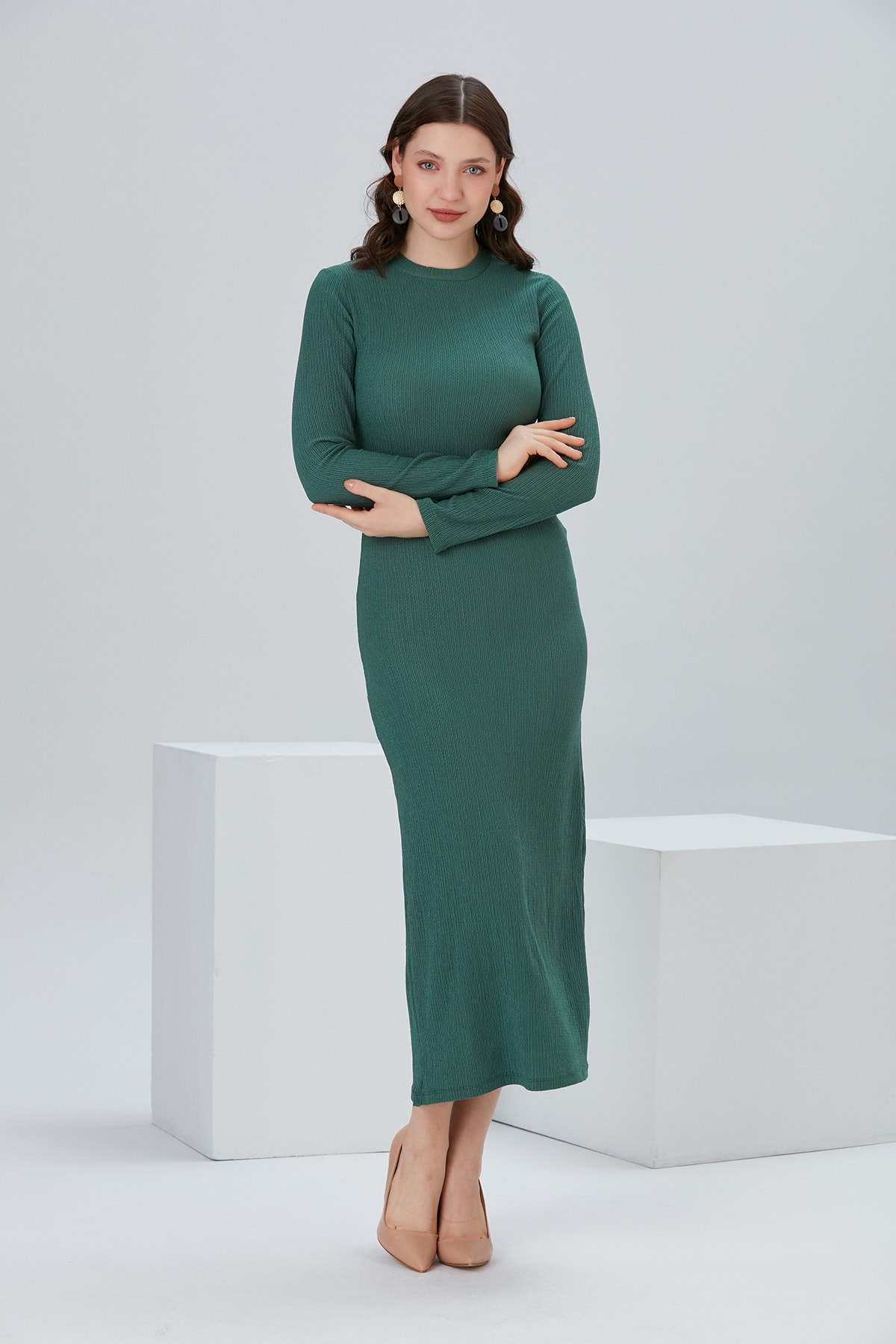 brako tekstil Kadın Yeşil Bisiklet Yaka Düz Dar Uzun Elbise Fiyatı, Yorumları - Trendyol