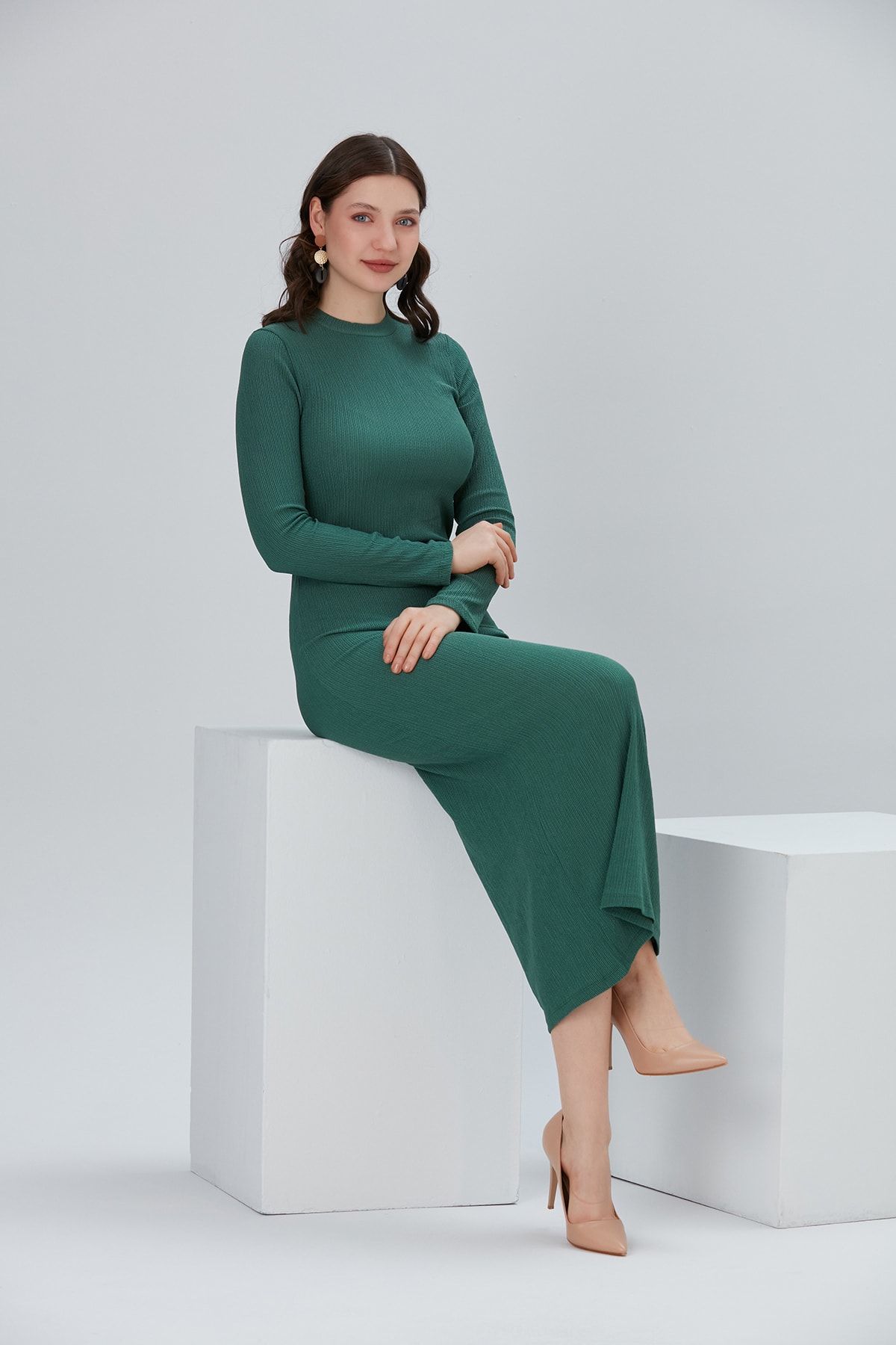 brako tekstil Kadın Yeşil Bisiklet Yaka Düz Dar Uzun Elbise Fiyatı, Yorumları - Trendyol