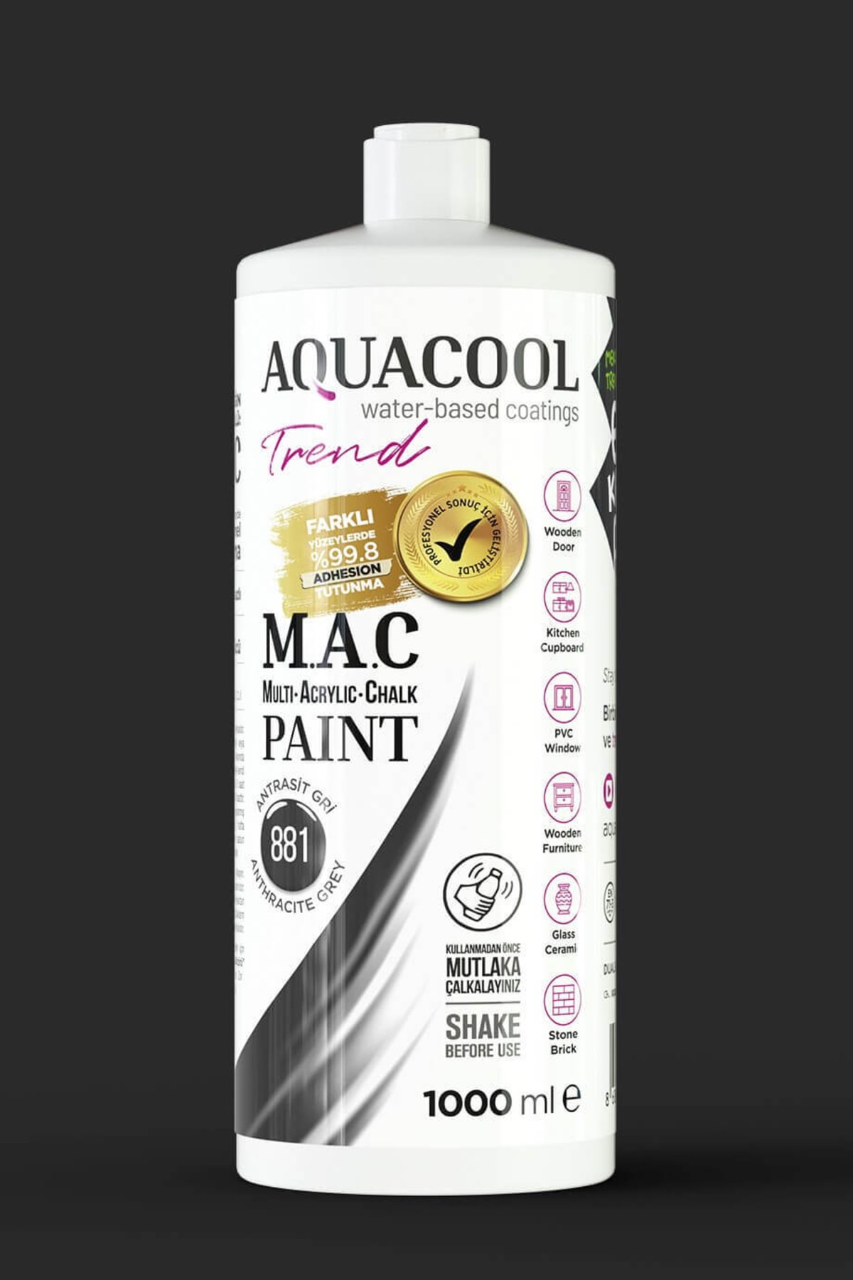 AQUA COOL Aquacool Trend Mac Boya Antrasit Gri 881 - 1000 Ml - Fiyatı, Yorumları