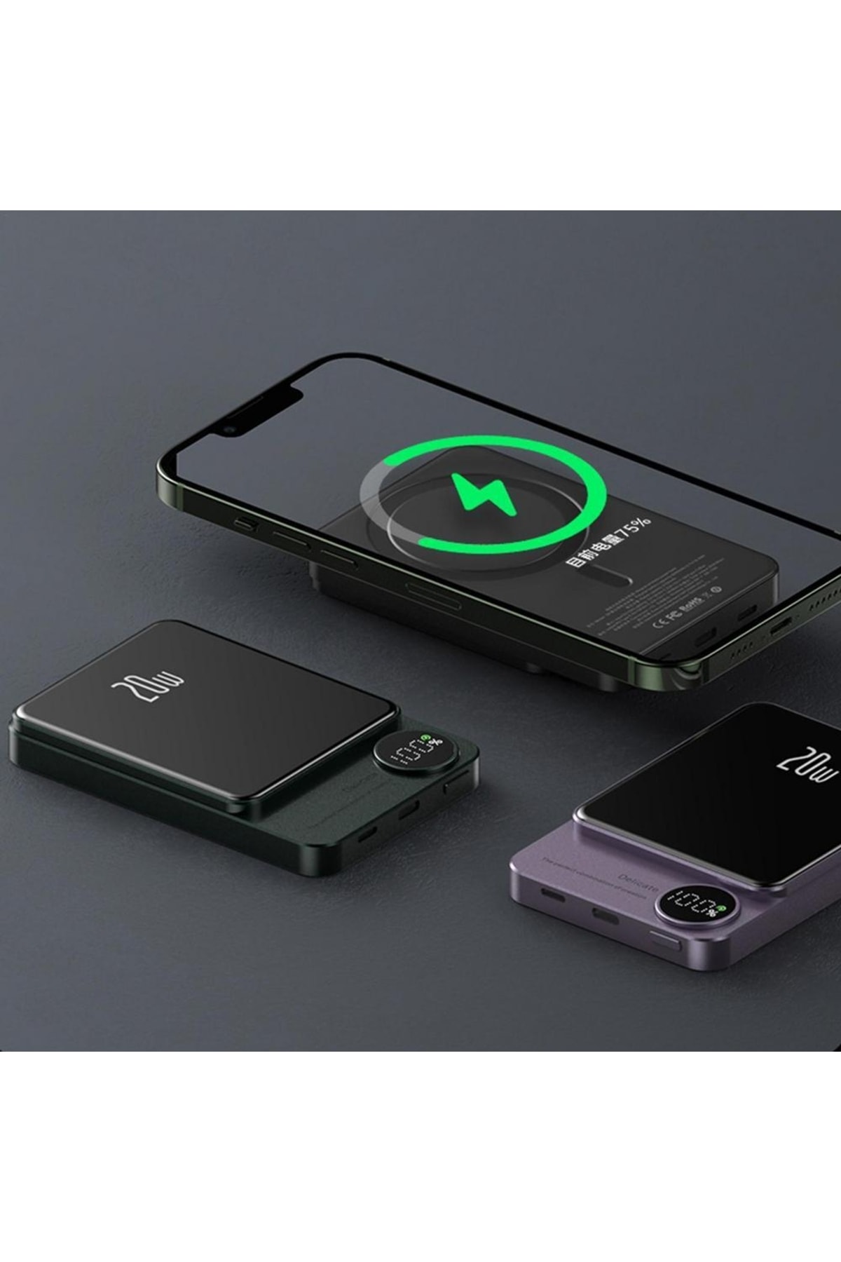 m.tk moveteck Apple 11/12/13/14/15/pro/max/plus Uyumlu Manyetik Magsafe Powerbank Slim Dijital ...