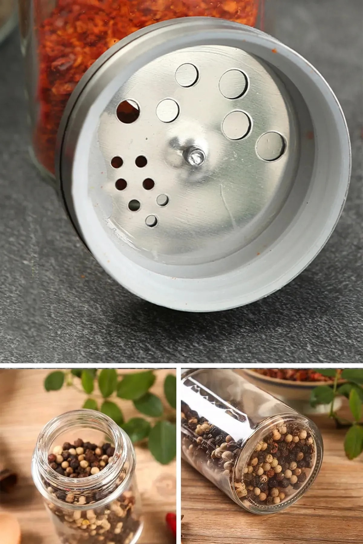 Ün-Ev 2 Pieces Glass 3 Level Perforated Rotating Head Salt Shaker ...