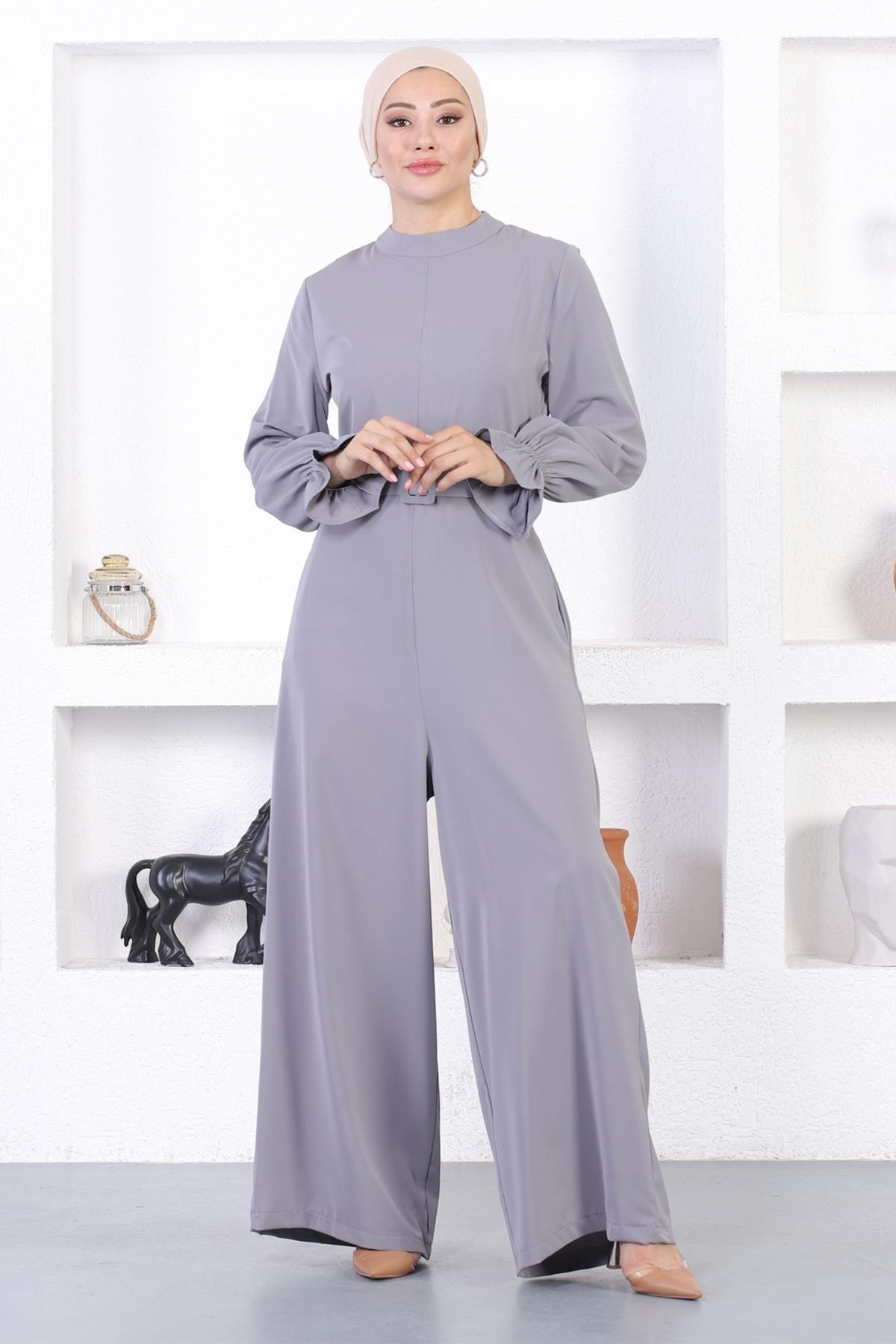 ModaMihram Kemerli Tulum Elbise Gri 12244 Fiyatı, Yorumları - Trendyol