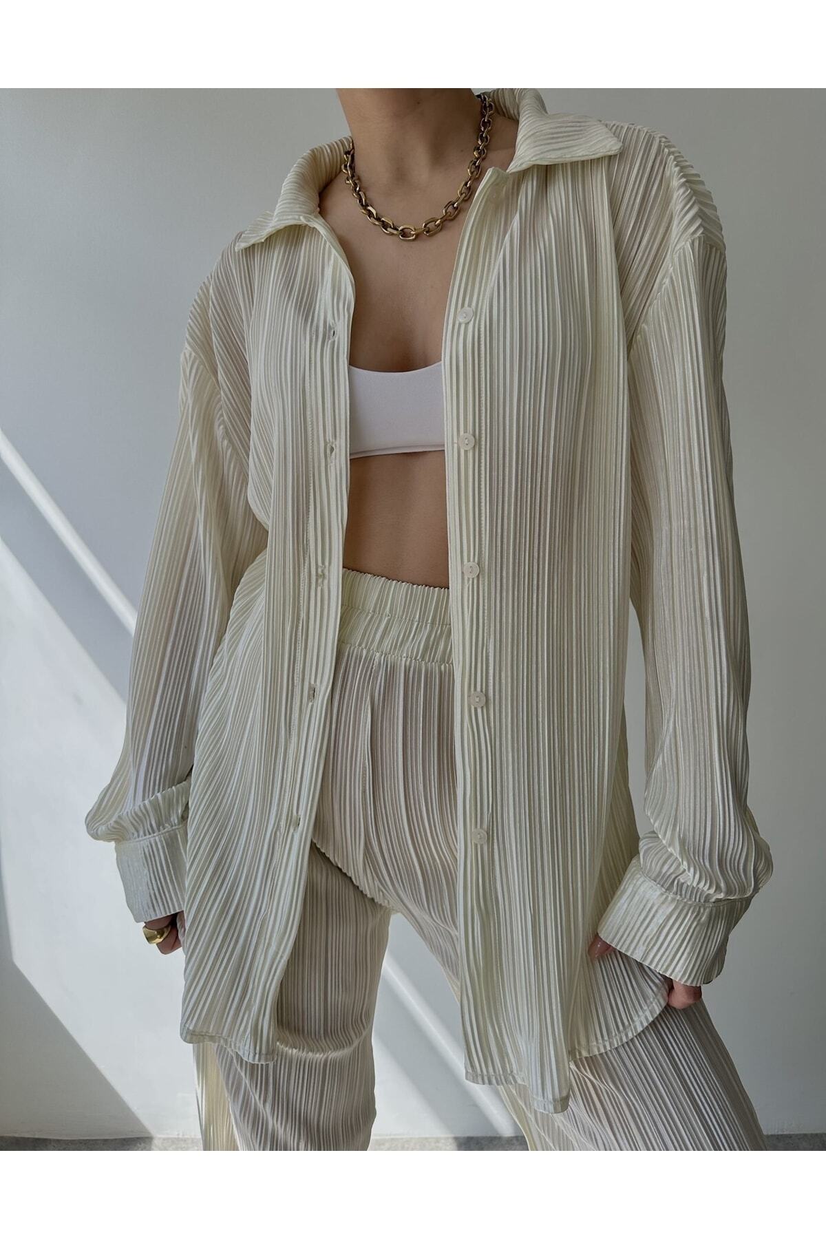 MAİ COLLECTİON Ruby Ekru Akordiyon Saten Takım Fiyatı, Yorumları - Trendyol