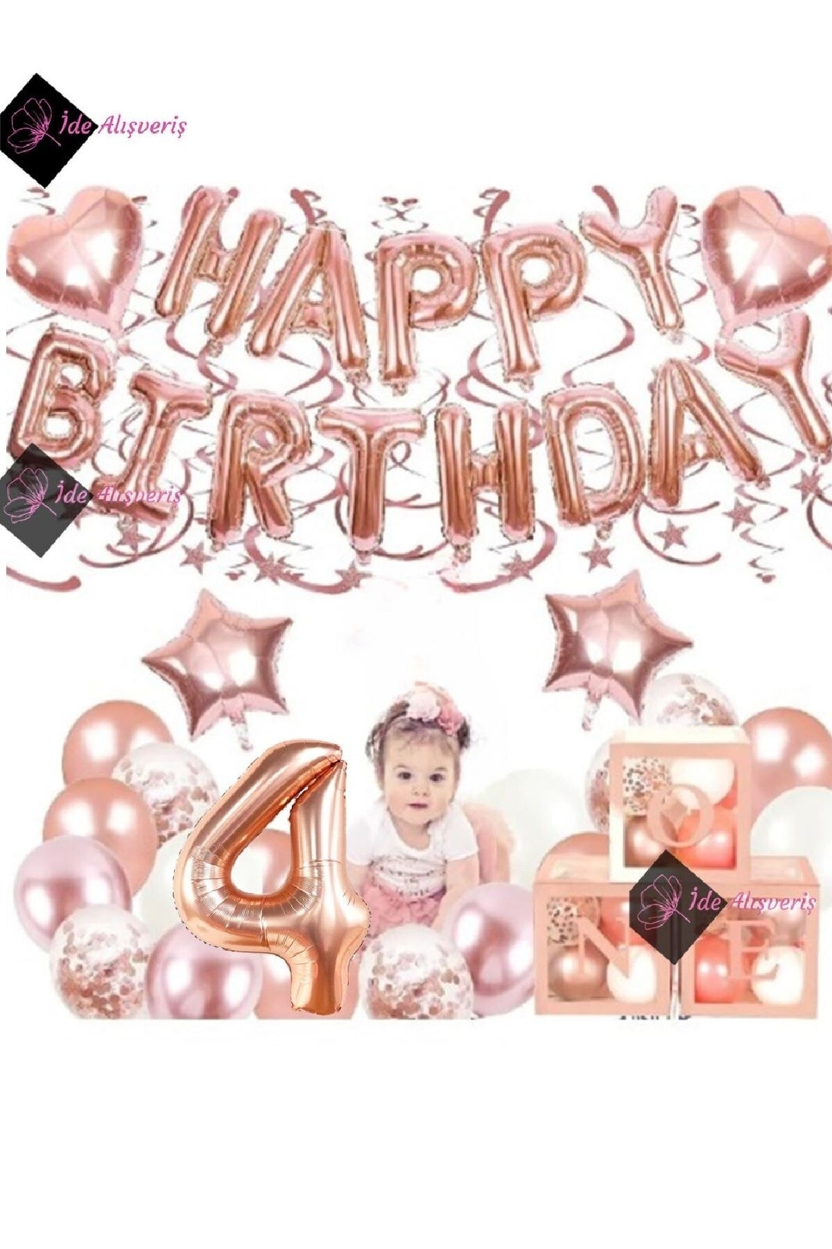 Bkmc Rose Gold 4 Yaş Balon Zinciri Doğum Günü Seti Iyi Ki Doğdun Doğum ...