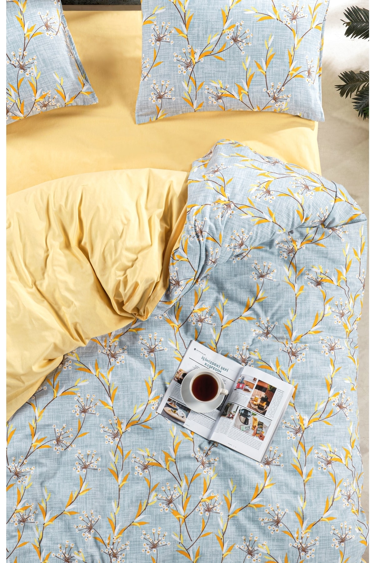 Sares Home Çiçekli Sarı Lavanta Desen Tek Kişilik Nevresim Takımı Çift ...