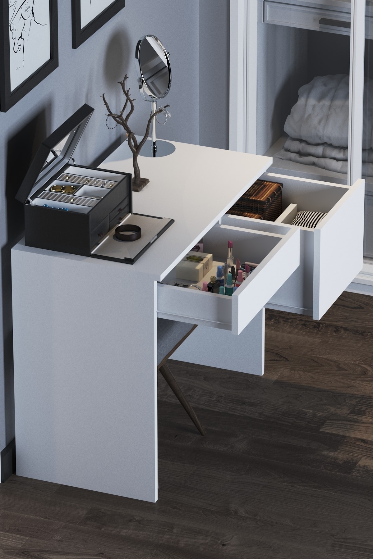 Bicabin Arya Grande Mode Çekmeceli Beyaz Makyaj Masası/dresuar/çalışma ...