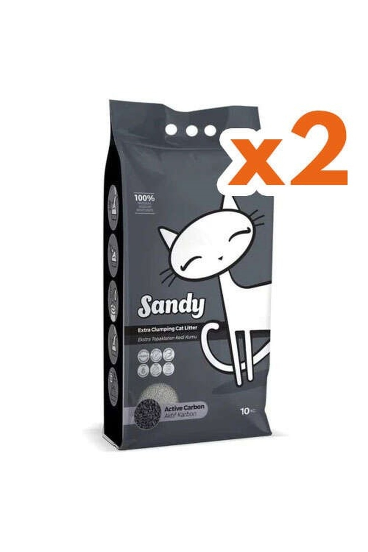 Sandy Ekstra Topaklanan Aktif Karbonlu Doğal Kedi Kumu 10 Kg X 2 Adet ...