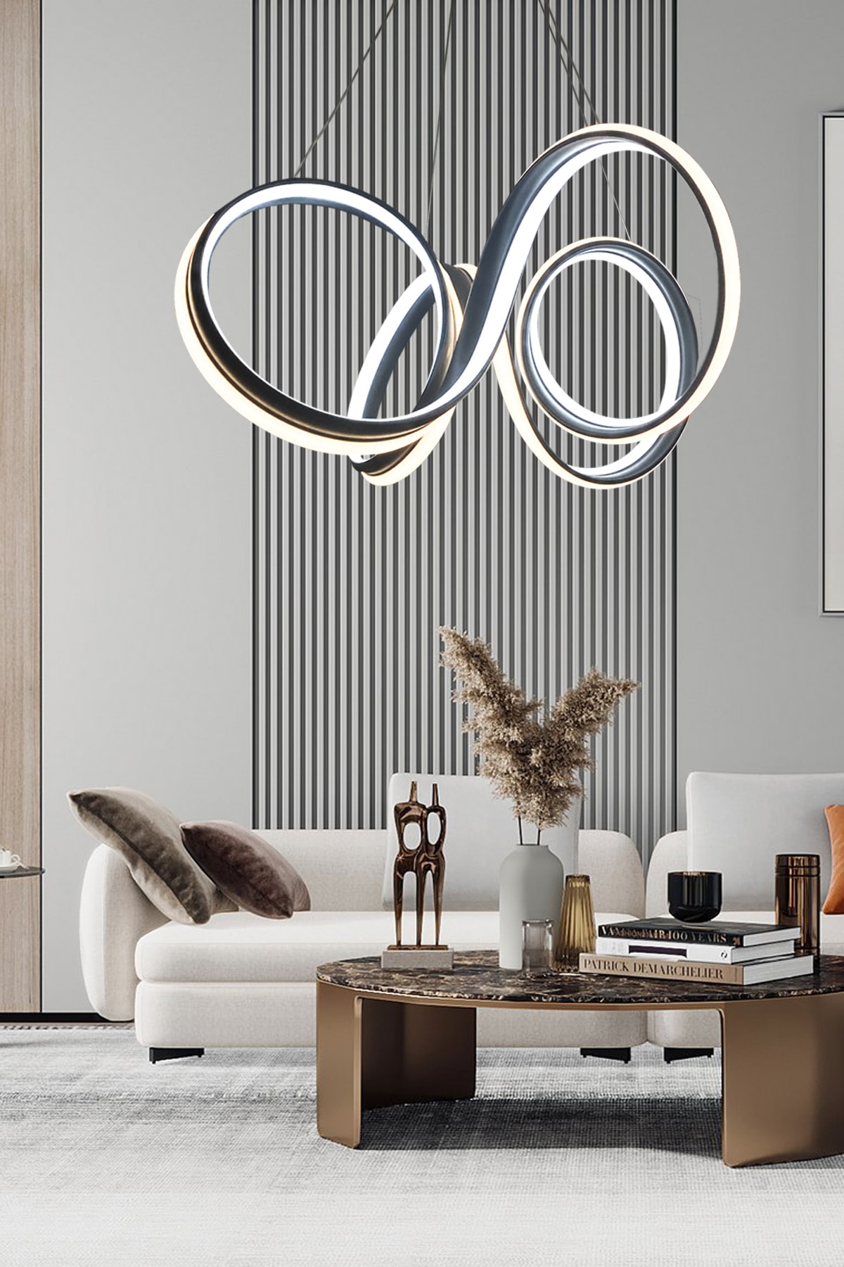 Ledmi Lighting 4lü Spiral Model Siyah Led Avize, 3 Renk Aydınlatmalı ...