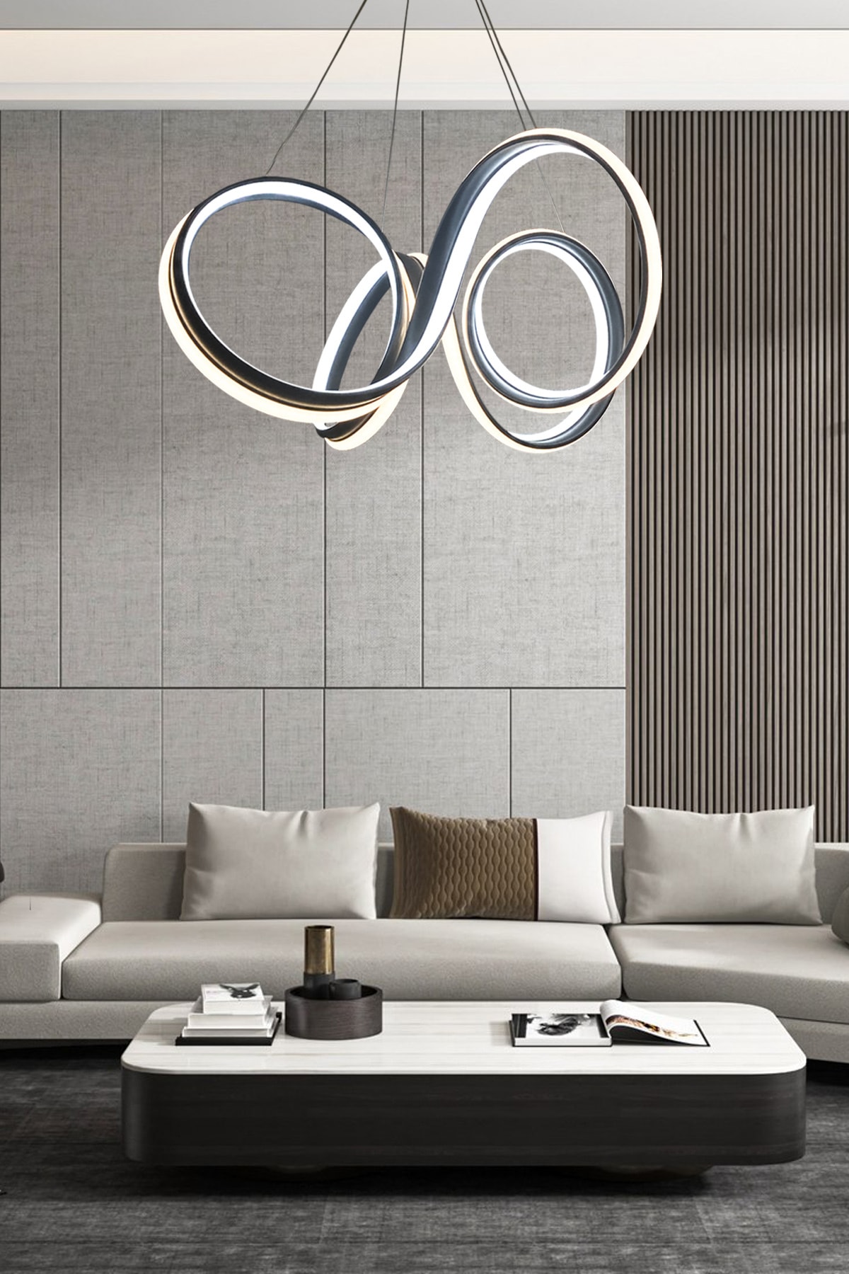 Ledmi Lighting 4lü Spiral Model Siyah Led Avize, 3 Renk Aydınlatmalı ...