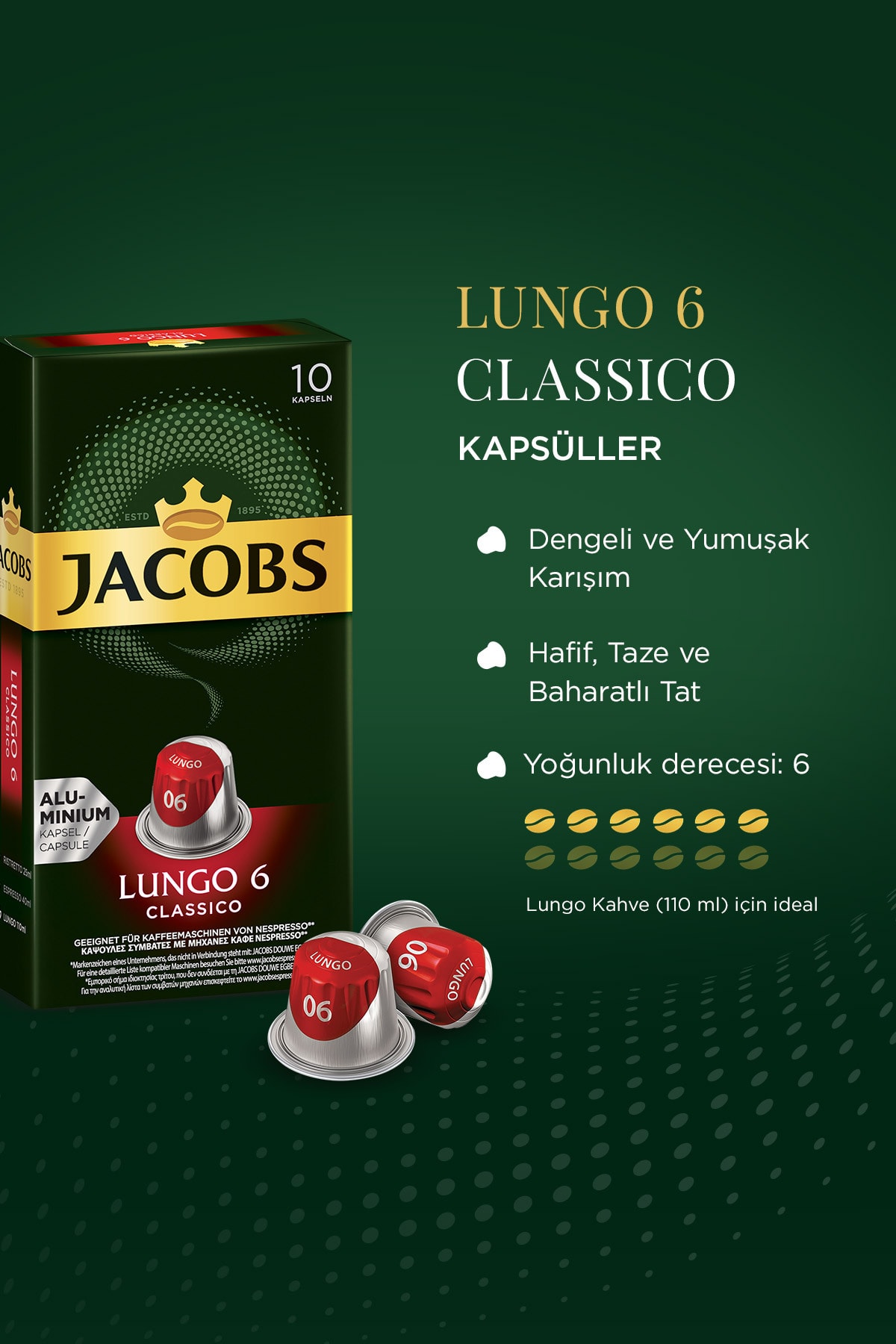 Jacobs Lungo 6 Classic Nespresso Uyumlu Alüminyum Kapsül Kahve 10 Adet X 5 Paket Fiyatı ...