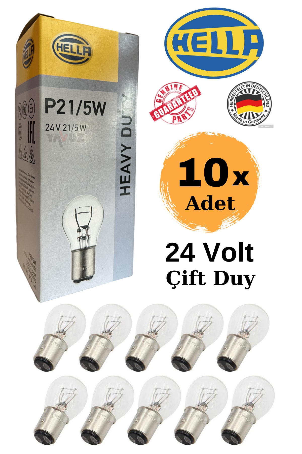 Hella Orijinal 10 Adet 24v P21/5w 93 Stop Fren Ampulü Çift Duy Ampul ...