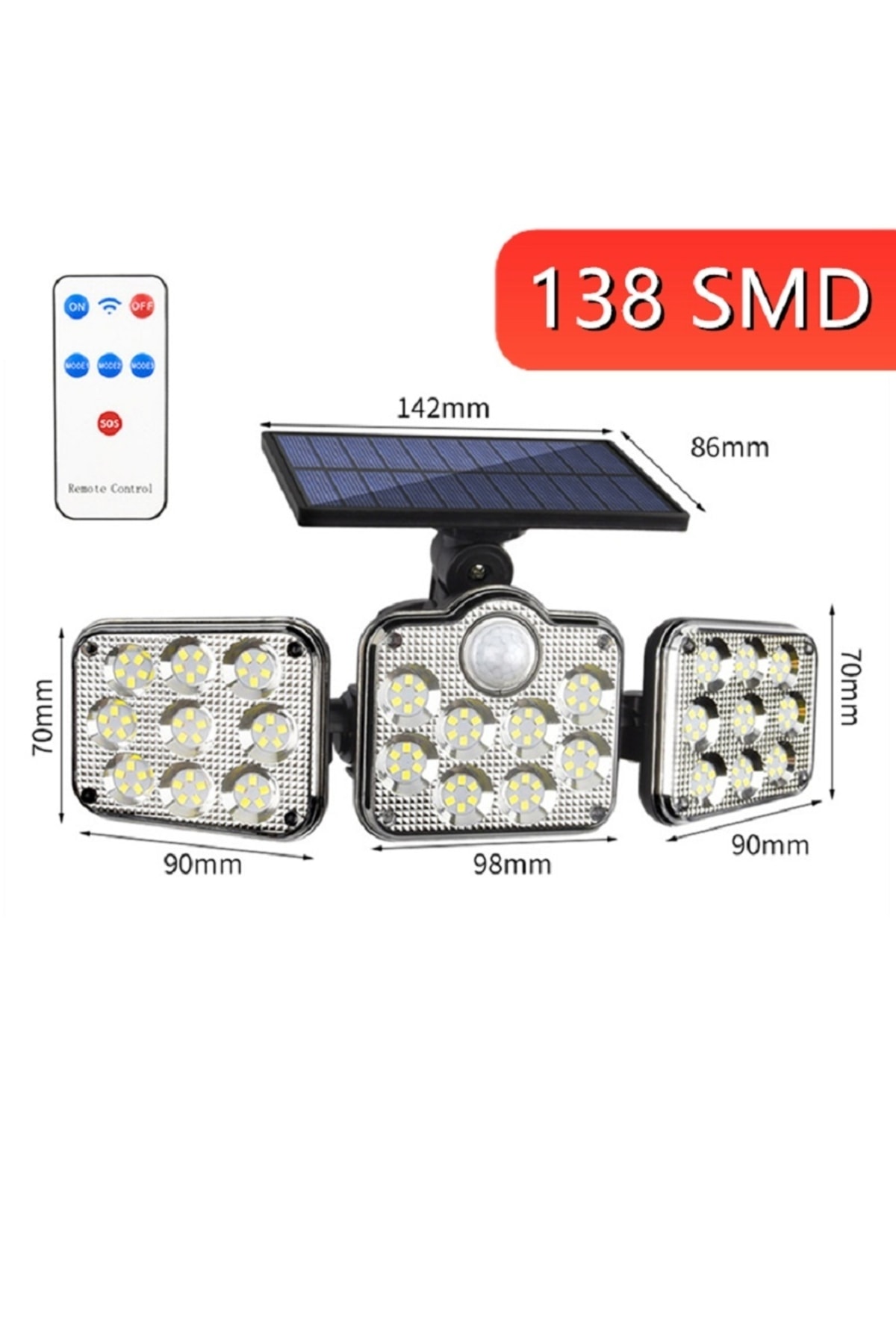 Derwell 138 Led Güneş Enerjili 3 Mod Kumandalı 5 Metre Kablolu Sensörlü ...