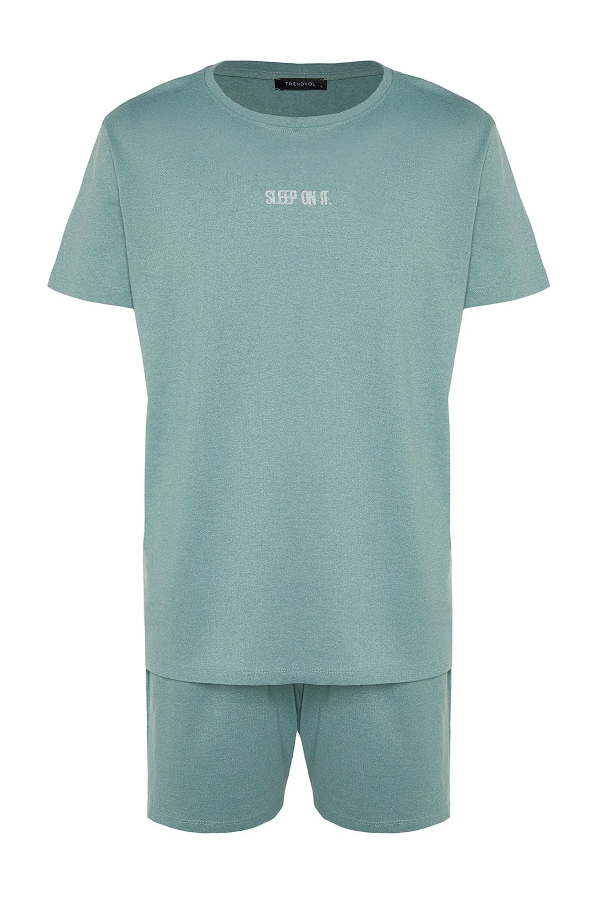 Trendyol Collection Grünes Strickpyjama Set Für Herren Mit Regulärer