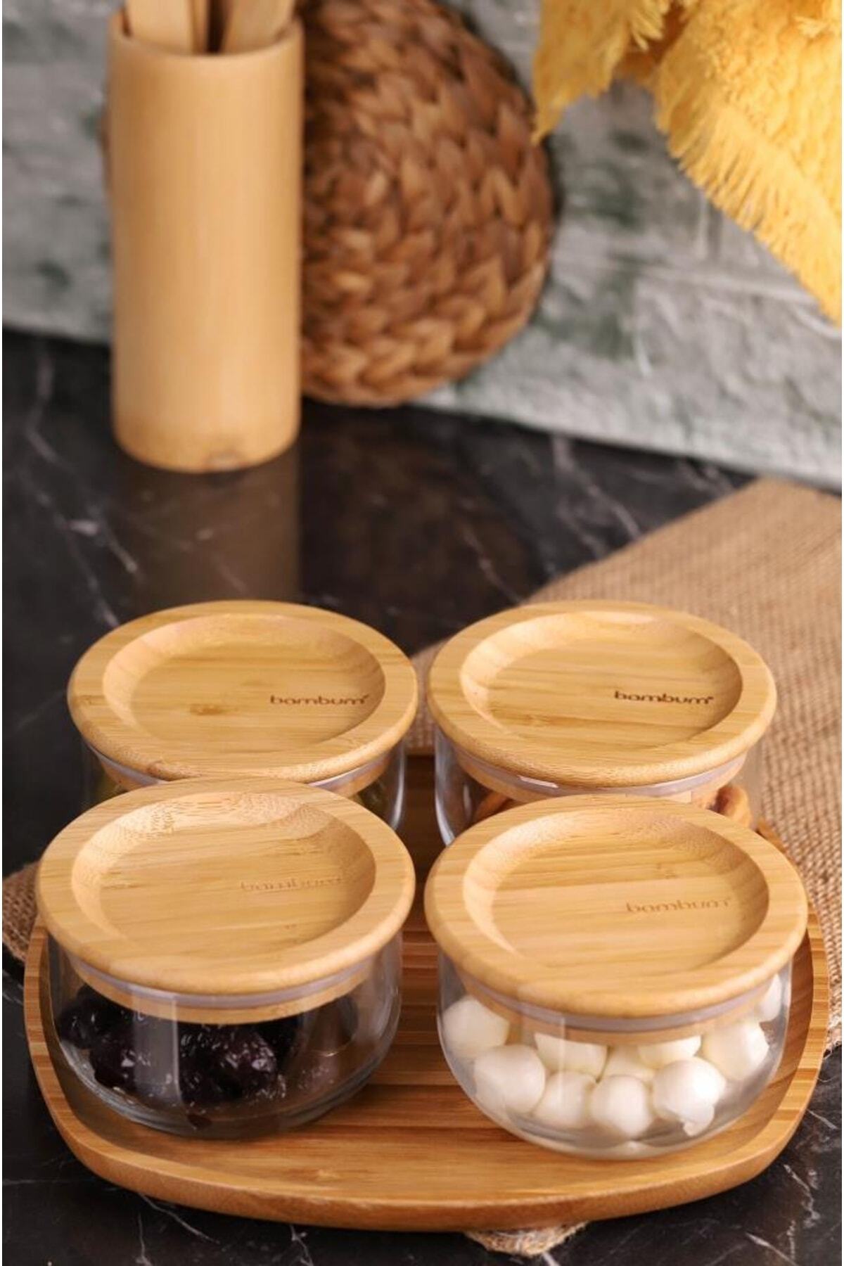 Bambum Duo 300ml 4'lü Tepsili Bambu Silikonlu Kapaklı Hava Aldırmaz Cam Kahvaltılık Fiyatı ...