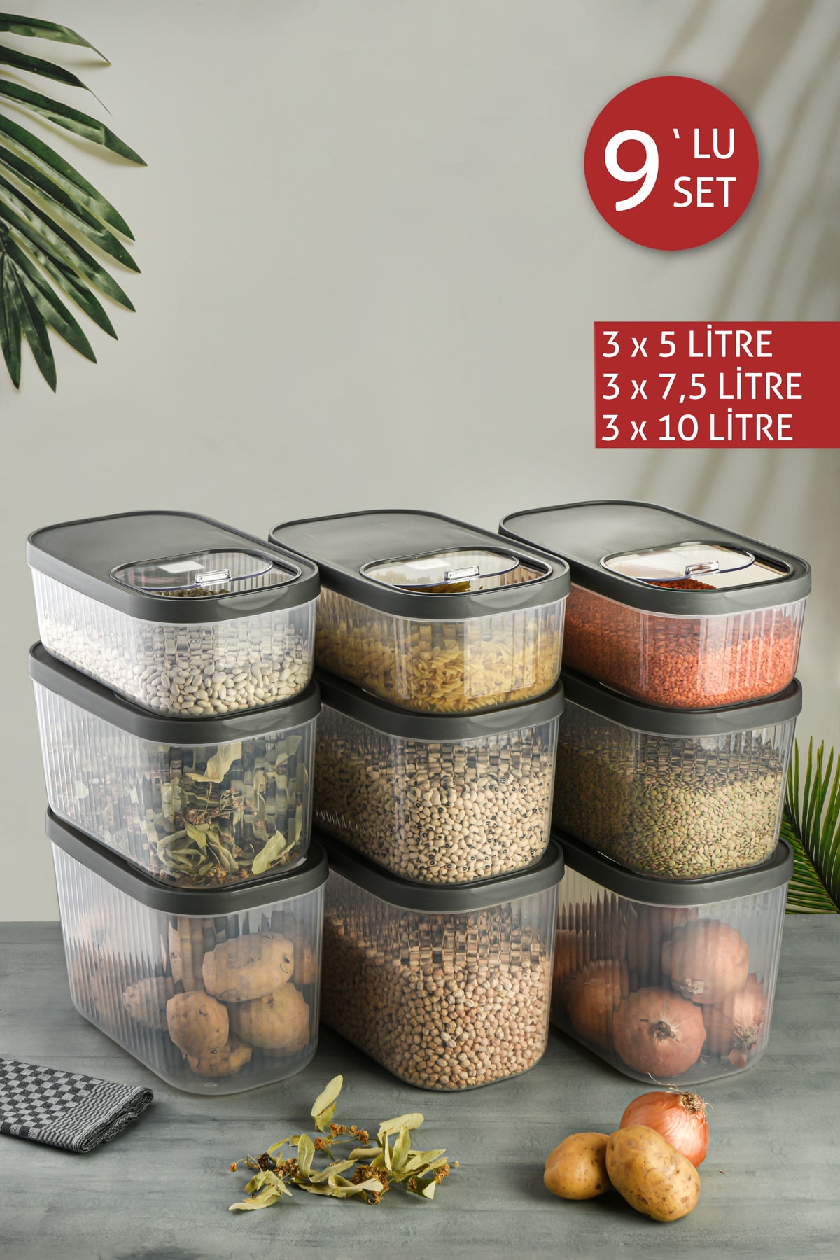 Pazarika 9lu Set Multibox Maxi Saklama Kabı Kaydırak Kapaklı 3x(5 Litre ...