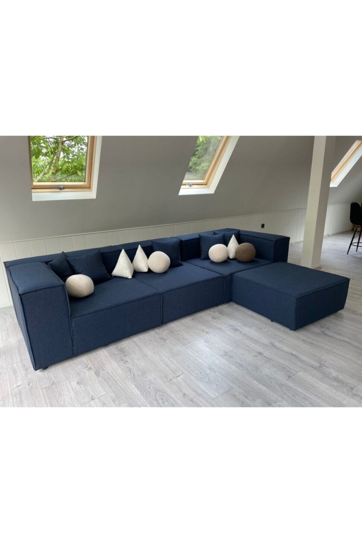 Mobilya Depom Mode Soft Köşe Koltuk Takımı 4 Modül Lacivert Keten Kumaş ...