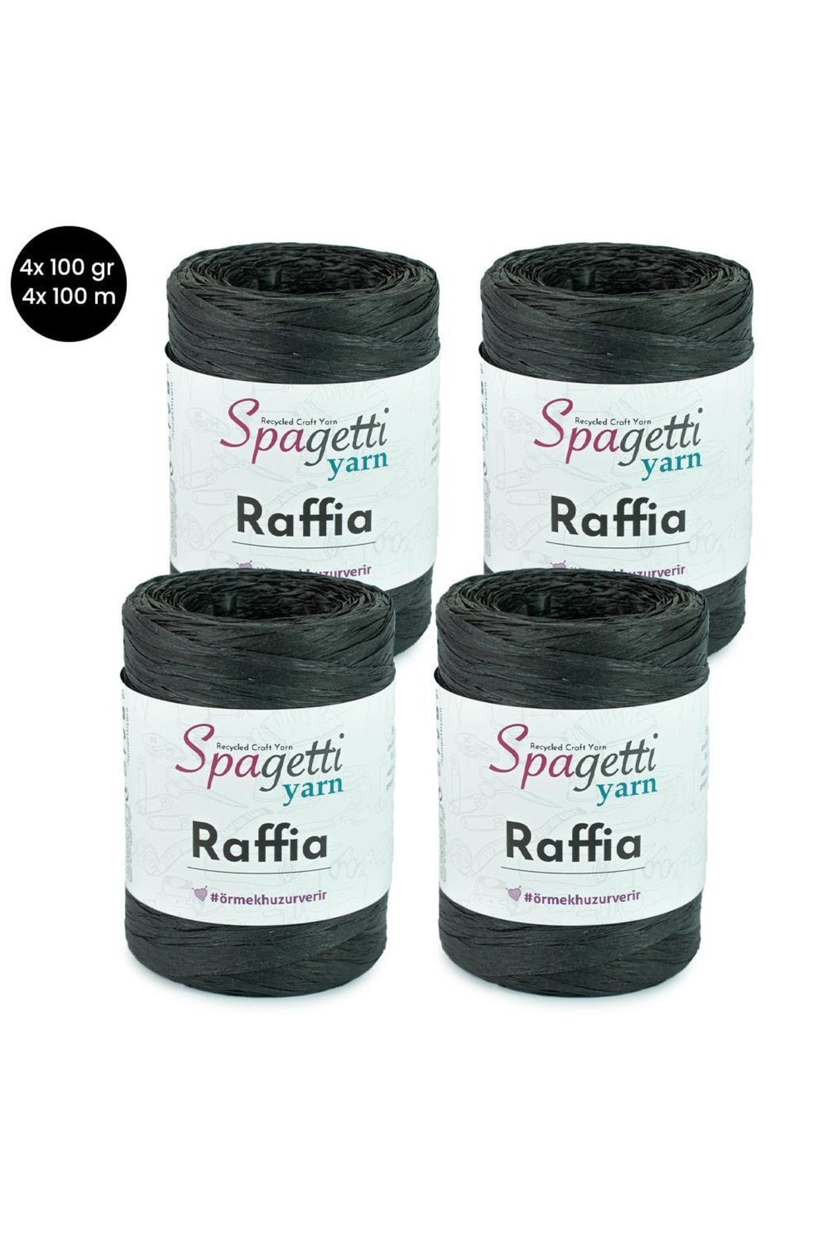 Spagettiyarn Raffia 4'lü Siyah El Örgü Ipliği - Fiyatı, Yorumları