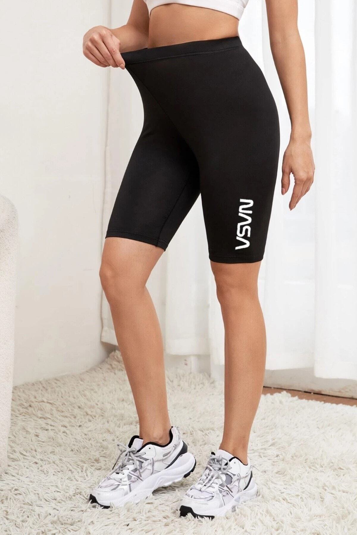 AMMA Women's Black NASA Printed High Waist Short Shorts Biker Tights ...