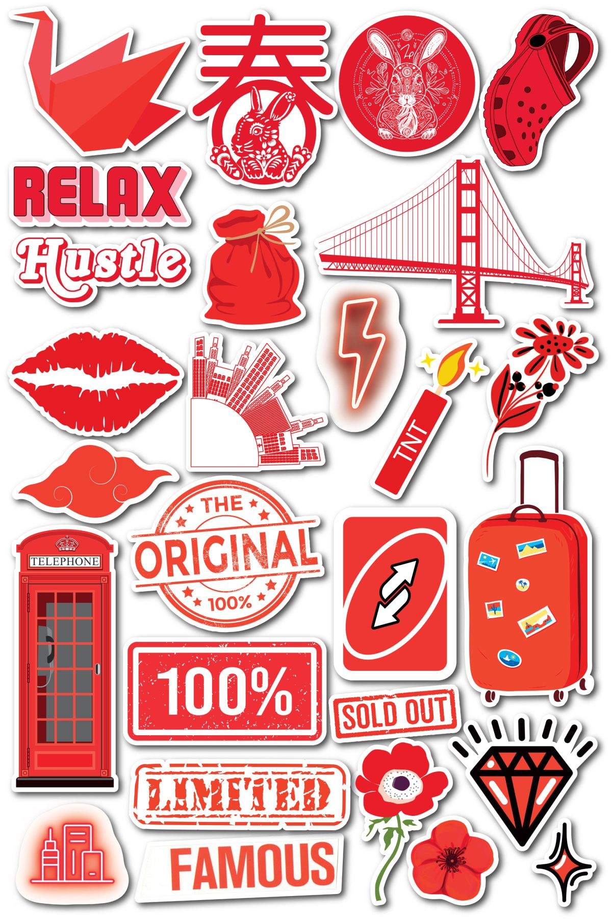 postifull Kırmızı Temalı Sticker Seti - 27 Adet Etiket Seti- Telefon ...