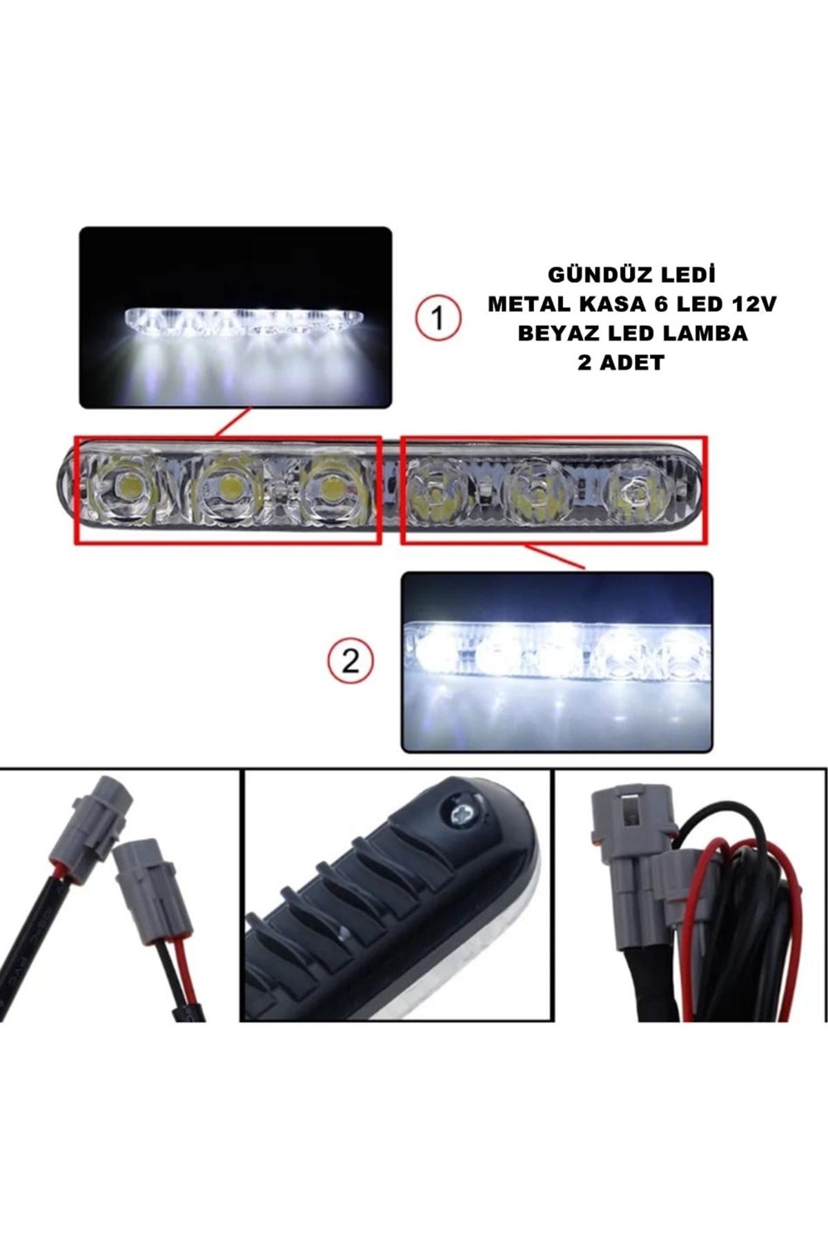 caraks Gündüz Ledi Beyaz 6 Led Siyah Metal Kasa Beyaz Işık Gündüz Ledi ...