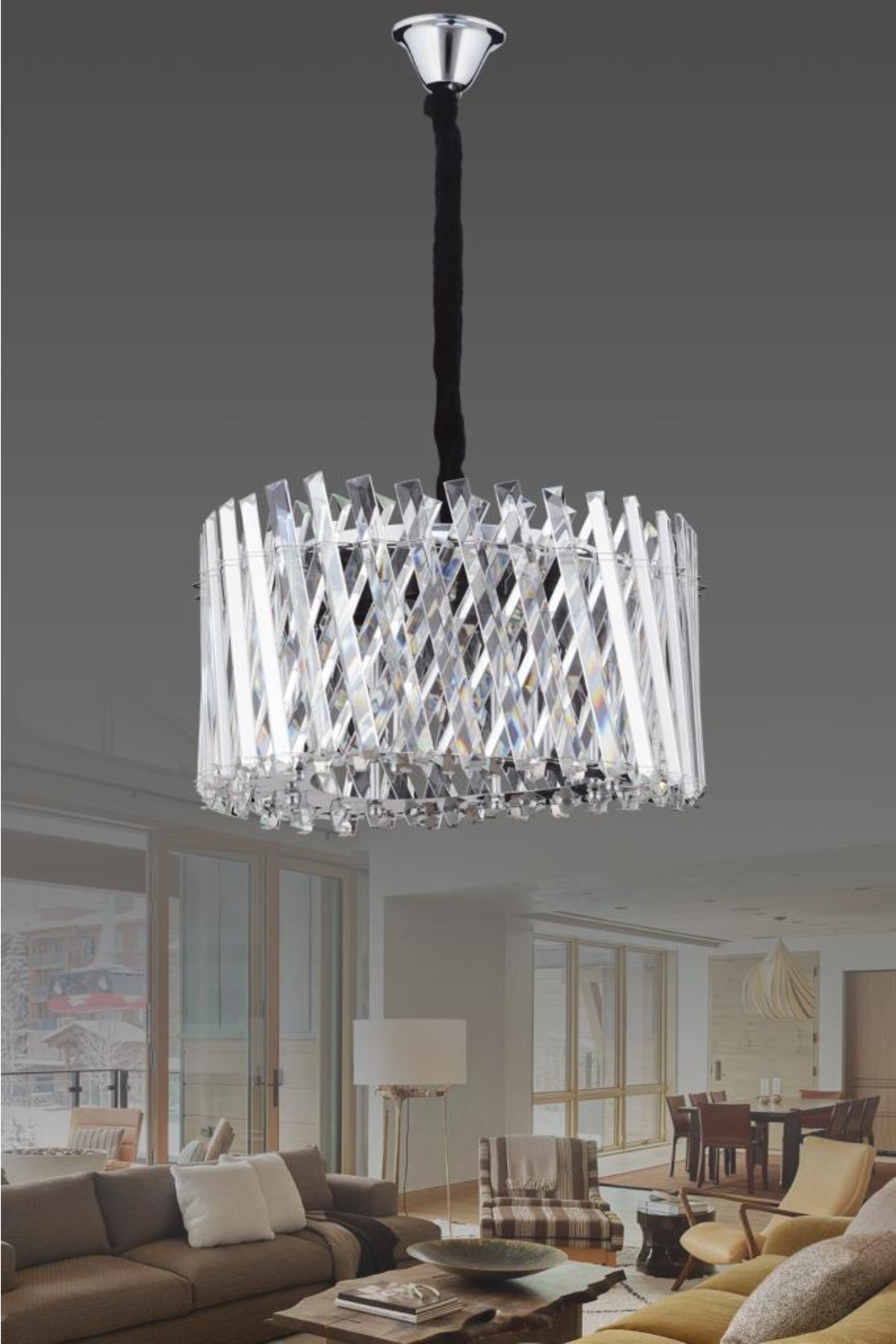 İstanbul Avize Mona 45'lık Gümüş Lüx Kristal Taşlı Modern Avize Fiyatı ...