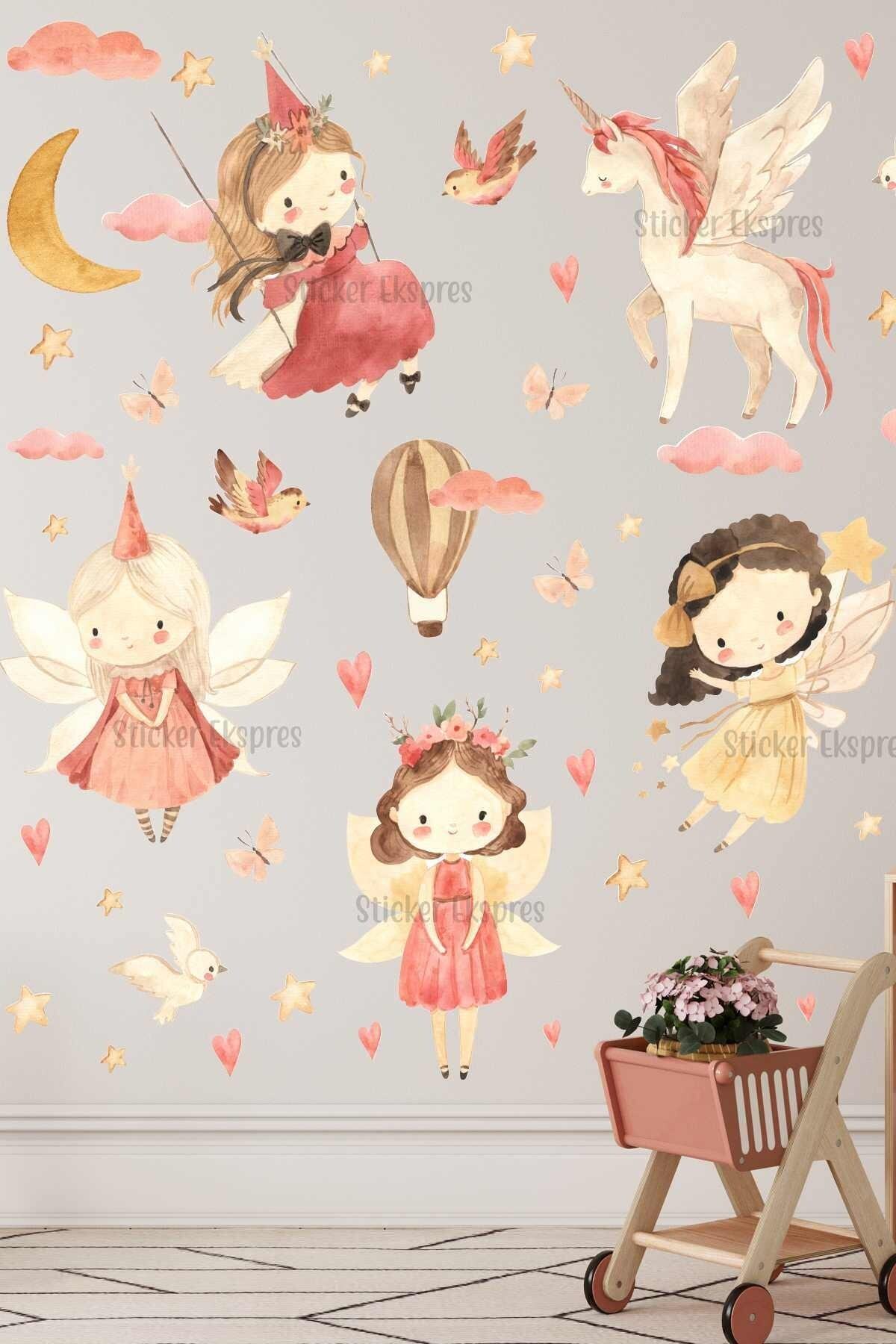 Sticker Ekspres Periler Ülkesi Peri Kızları Ve Unicorn Çocuk Odası ...