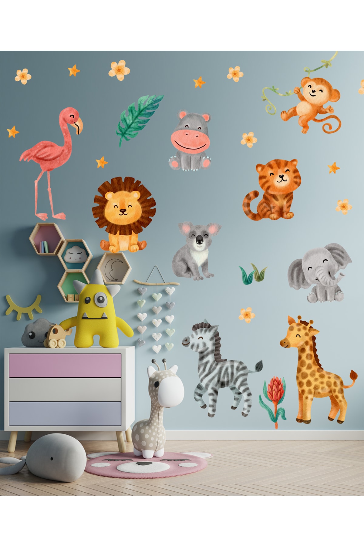 Sticker Sepetim Minik Safari Sevimli Hayvanlar Iı Sulu Boya Cam, Dolap ...