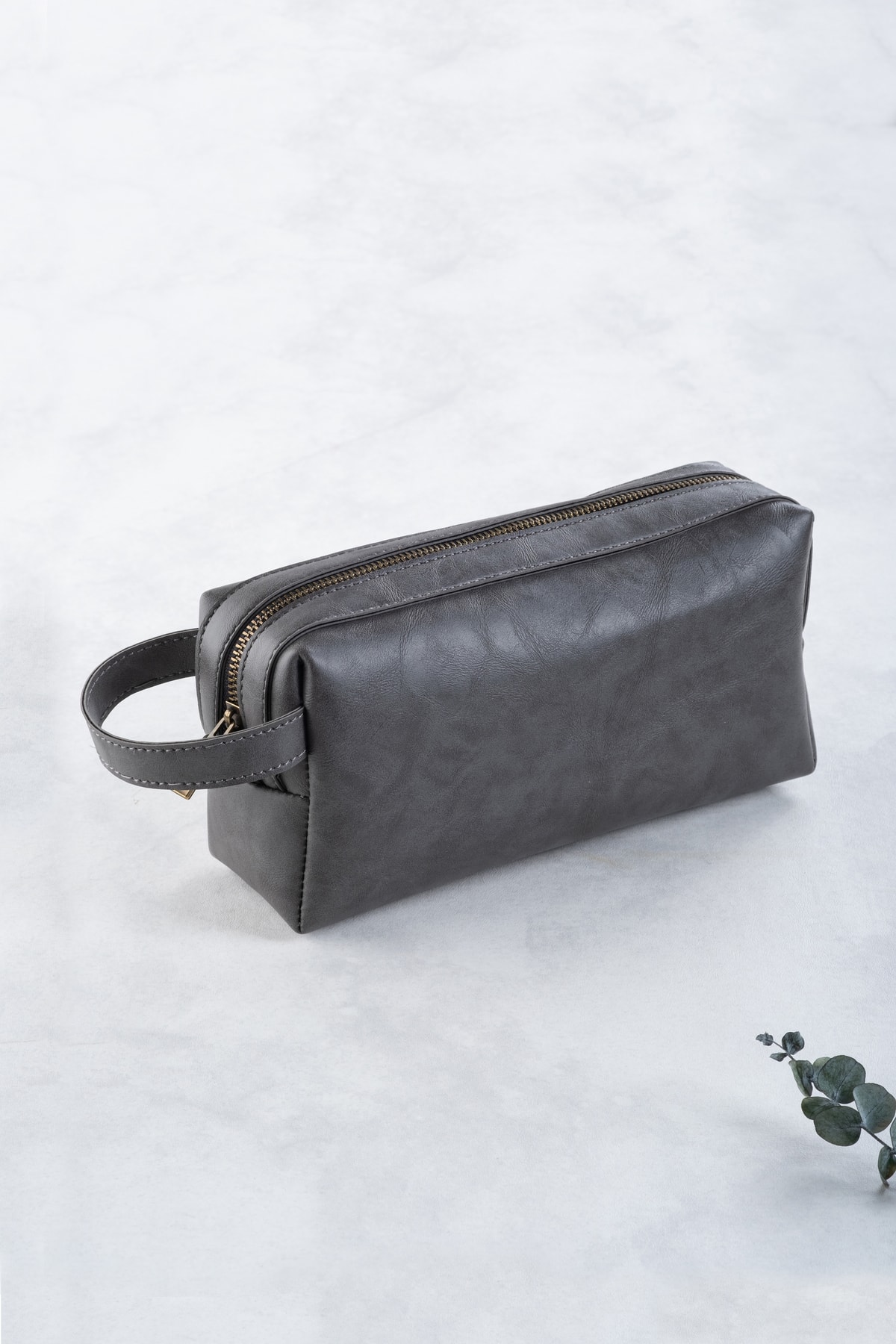 DK LEATHER Erkek Gri Portfoy El Çantası Pu Deri Günlük Seyahat Tıraş ...