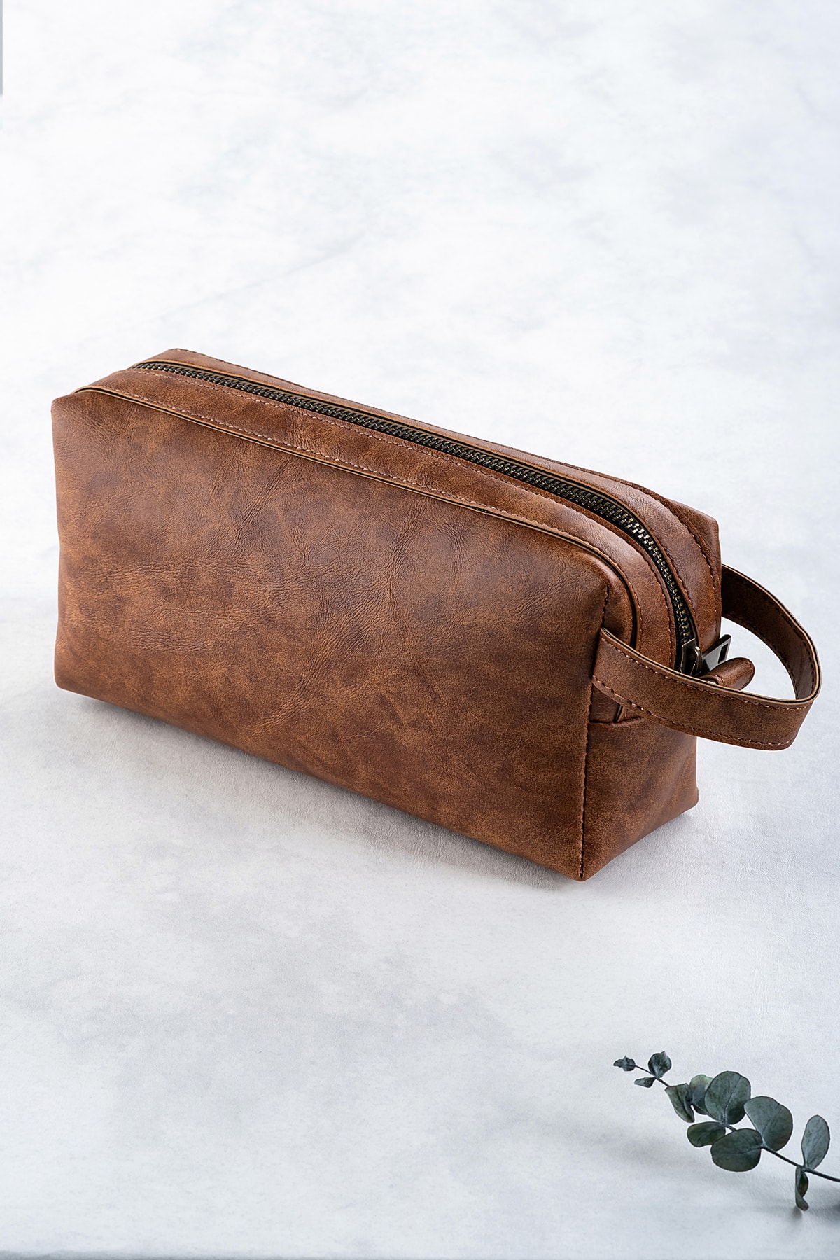 DK LEATHER Erkek Taba Portfoy El Çantası Pu Deri Günlük Seyahat Tıraş ...