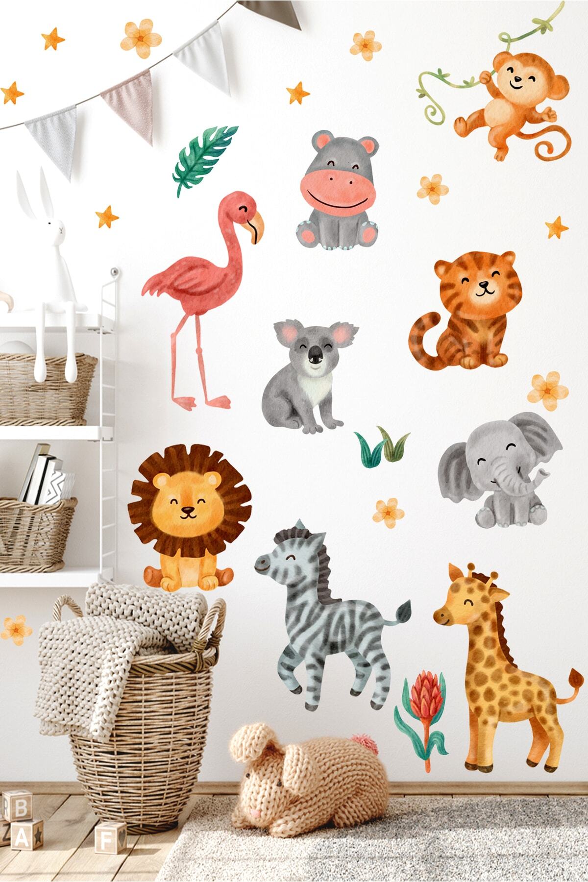 Sticker Sepetim Minik Safari Sevimli Hayvanlar Iı Sulu Boya Cam, Dolap ...