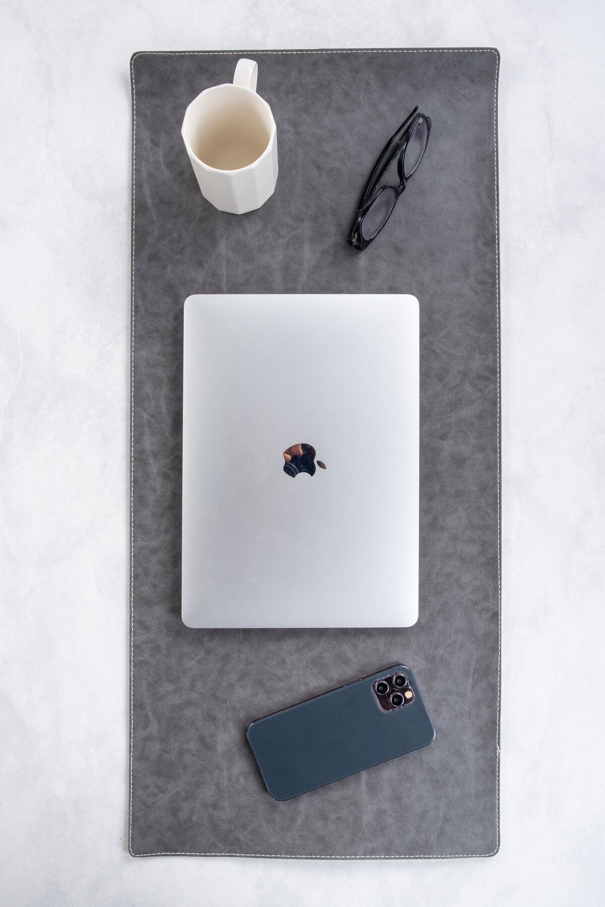 DK LEATHER Siyah Gri Çift Renkli Masa Çalışma Matı Sümen–geniş Mousepad ...