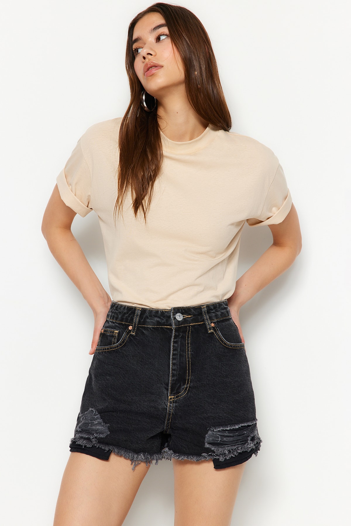 Trendyol Collection Shorts - Black - High Waist - Trendyol