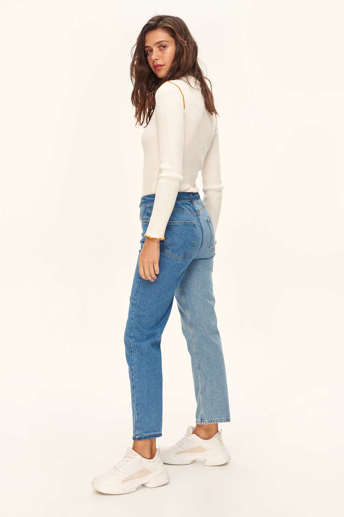 TRENDYOLMİLLA Mavi 2 Renk Parçalı Yüksek Bel Straight Jean ...