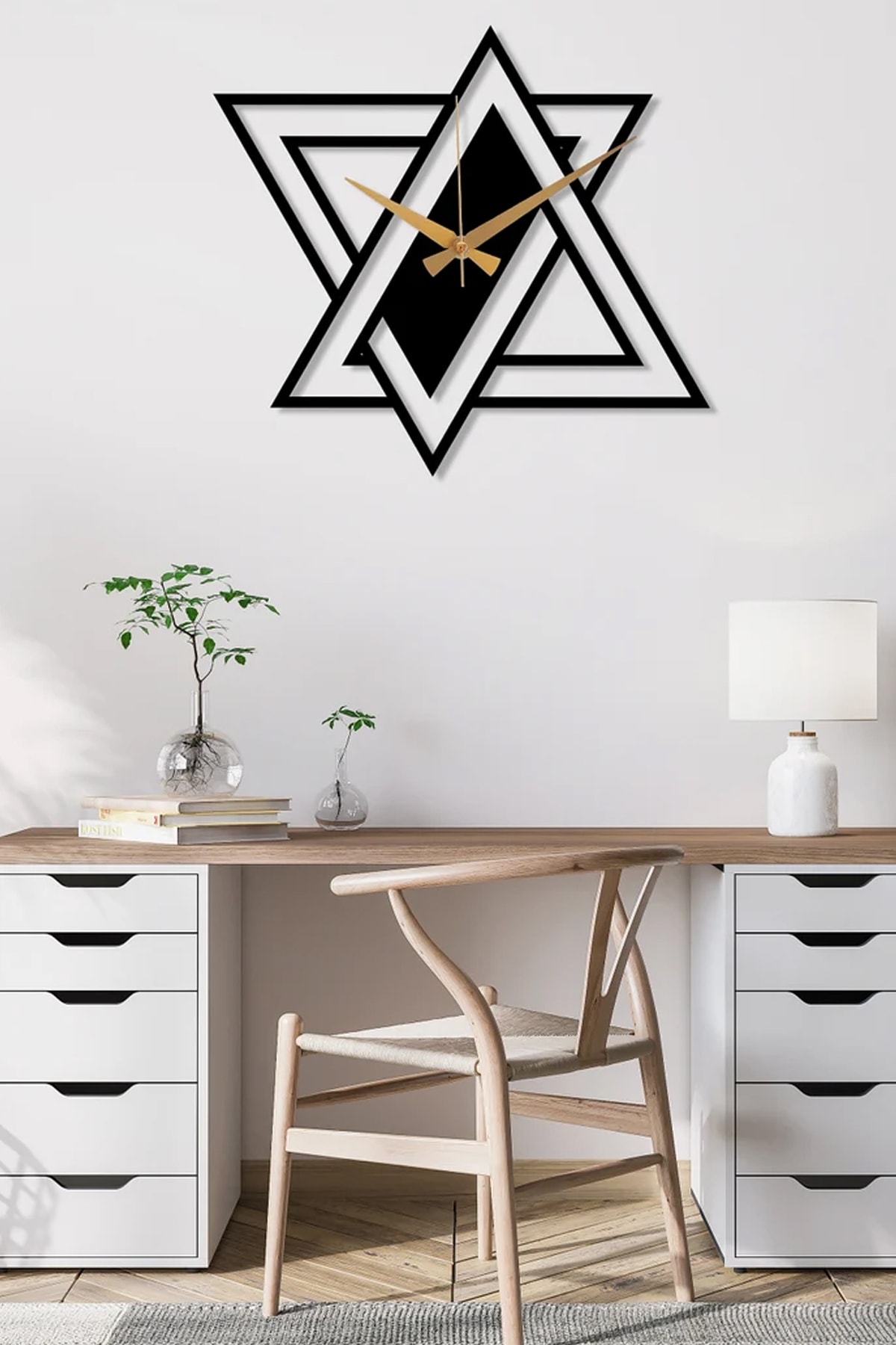 Genel Markalar Dekoratif Modern Ahşap Siyah Duvar Saati Modern Üçgen ...