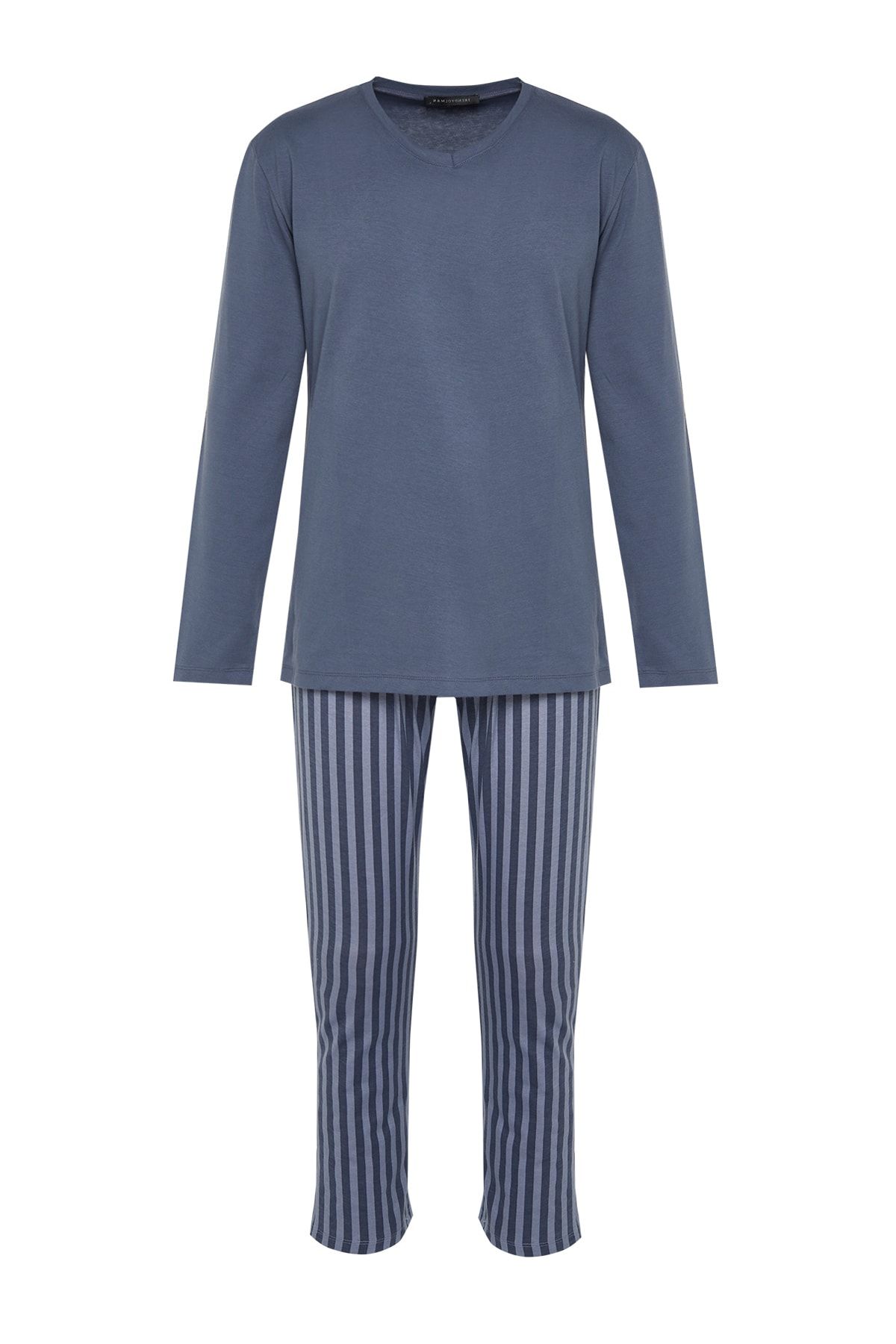 Trendyol Collection Hellblau Bedrucktes Pyjama Set Aus 100 Baumwolle