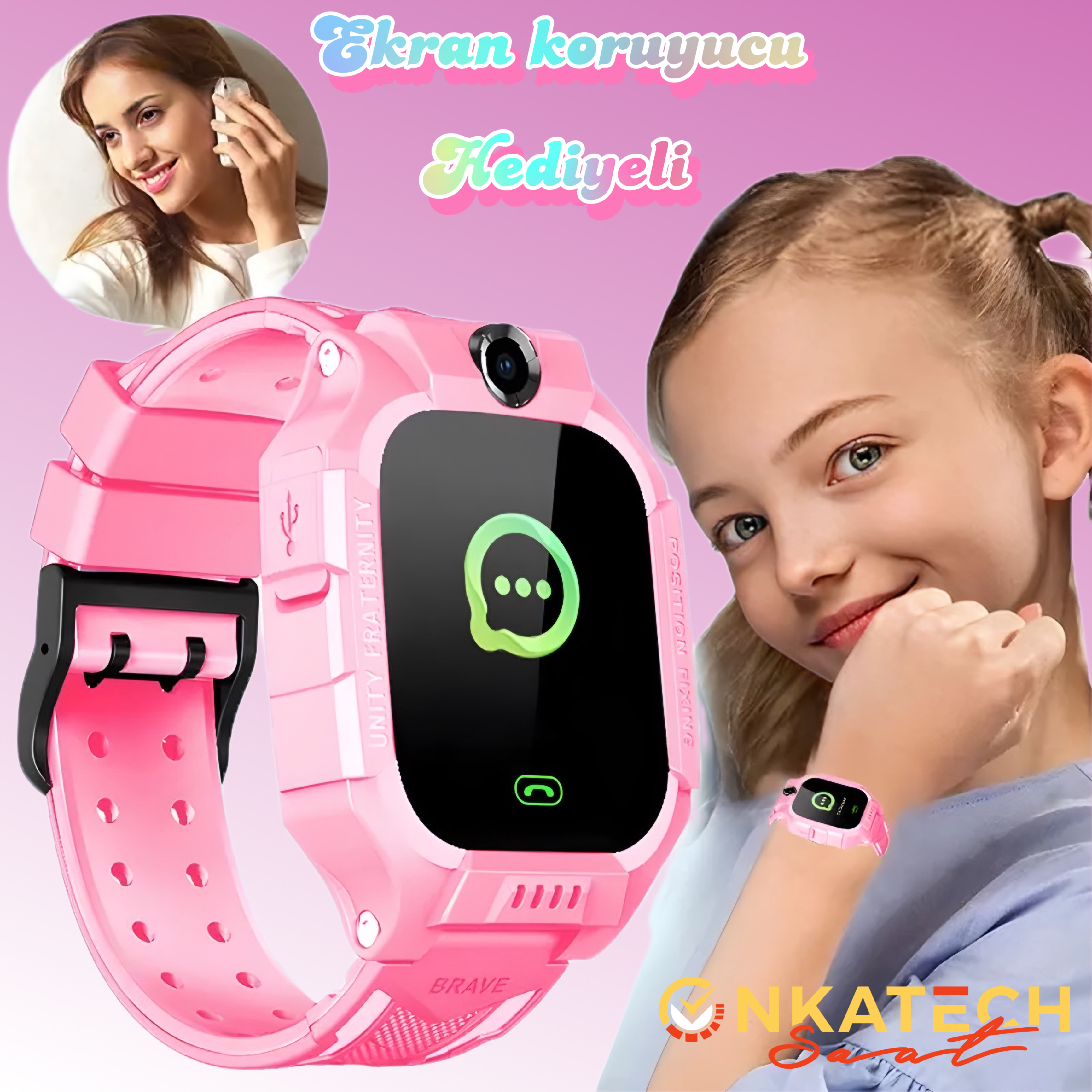 Onkatech Sim Kartlı Lbs Konum Takipli Akıllı Çocuk Saati Pembe - Fiyatı ...