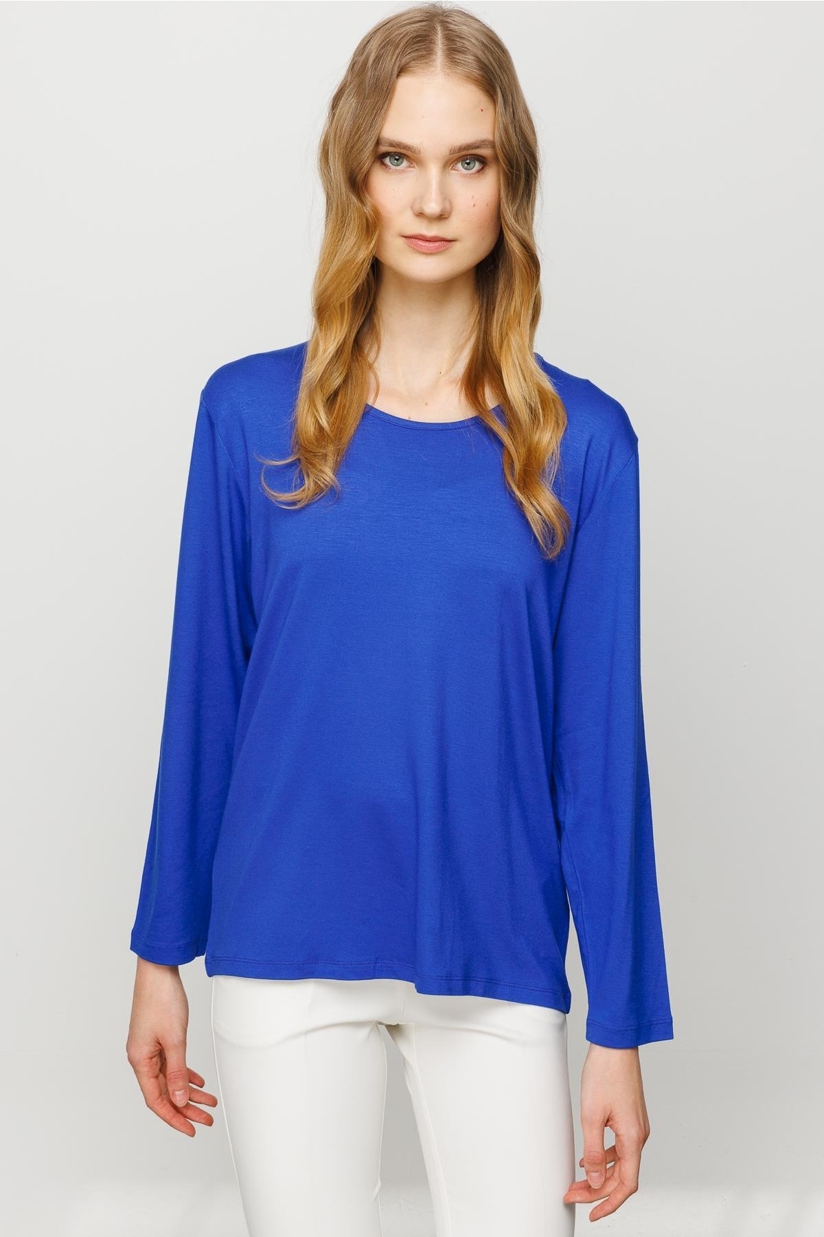 Desen Triko Kadın Sıfır Yaka Basic Penye Bluz Saks Fiyatı, Yorumları - Trendyol