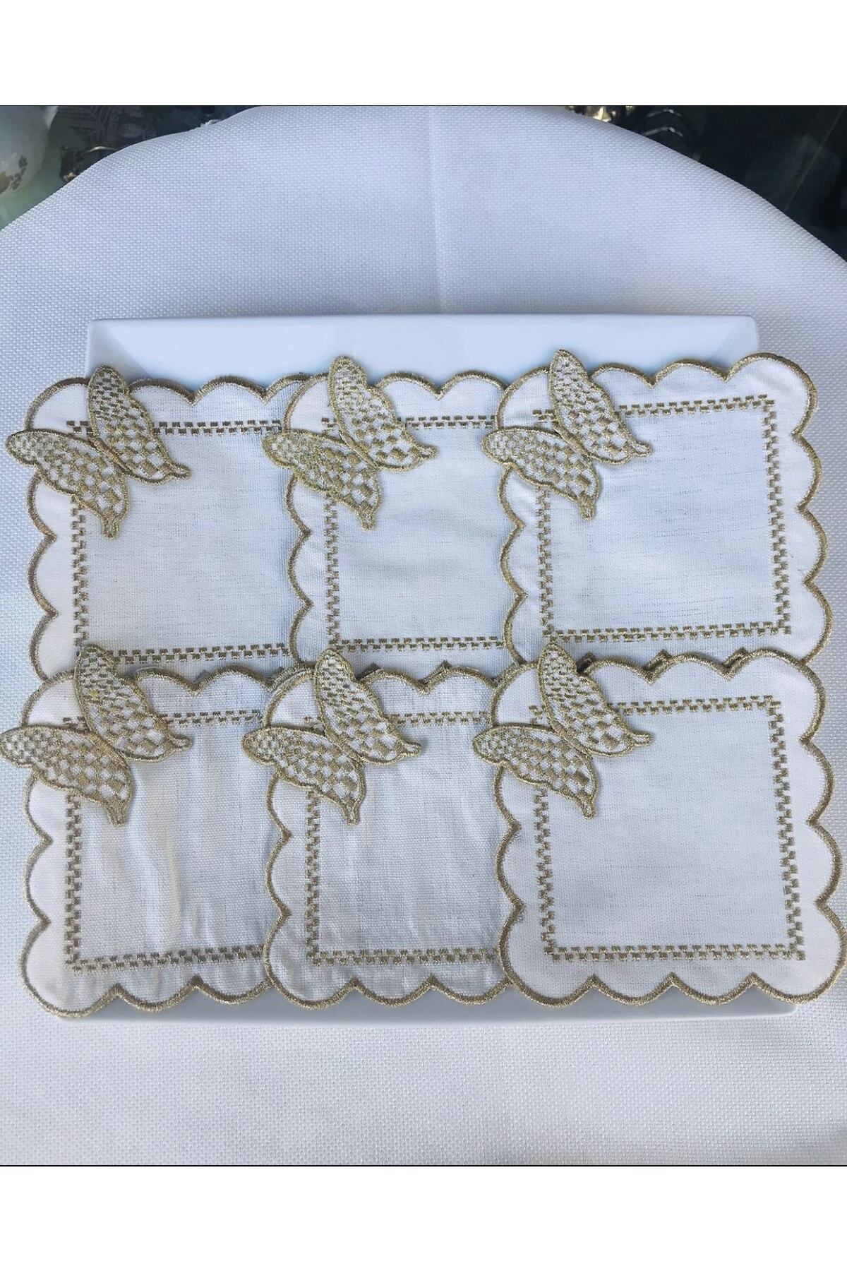 PAPATYAMDEKOR ZÜCCACİYE 6 Adet Kokteyl Kahve Sunum Peçetesi Sırma Nakış ...