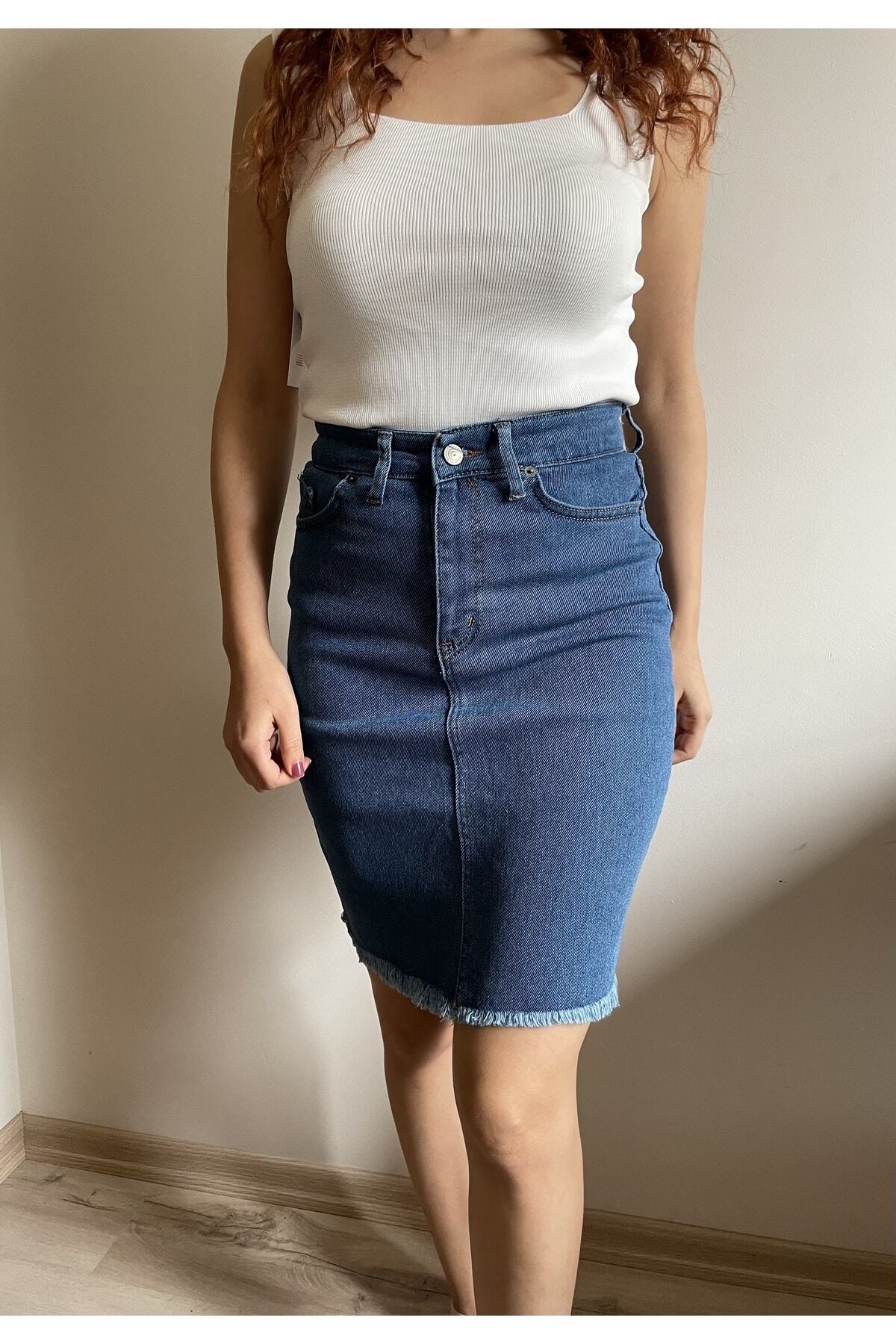 Marlix Jeans Likralı Diz Üstü Yüksek Bel Kot Etek Fiyatı, Yorumları ...