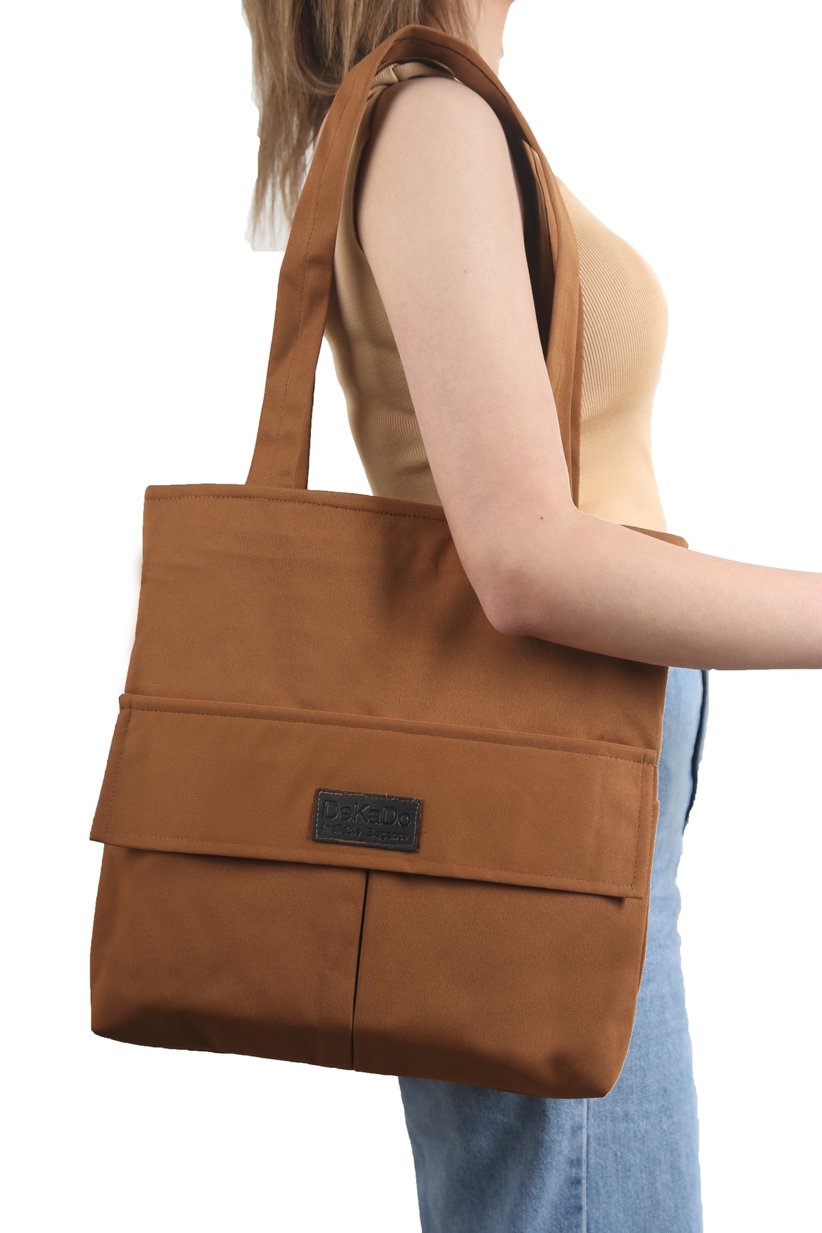 dekado Kadın Kahverengi Fermuarlı El Ve Omuz Çantası Kumaş Bez Çanta ...