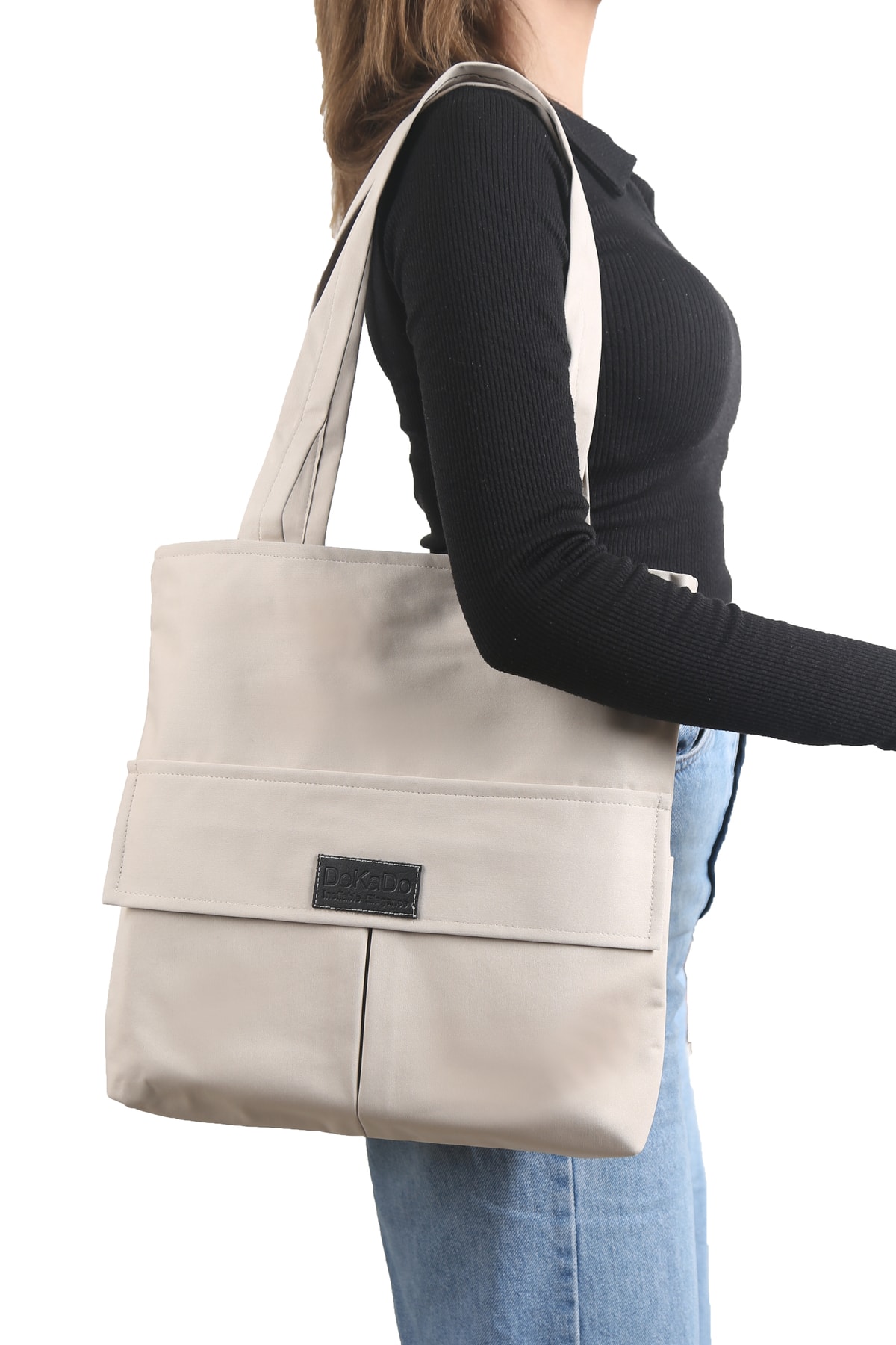 dekado Kadın Bej Fermuarlı El Ve Omuz Çantası Kumaş Bez Çanta Özel ...