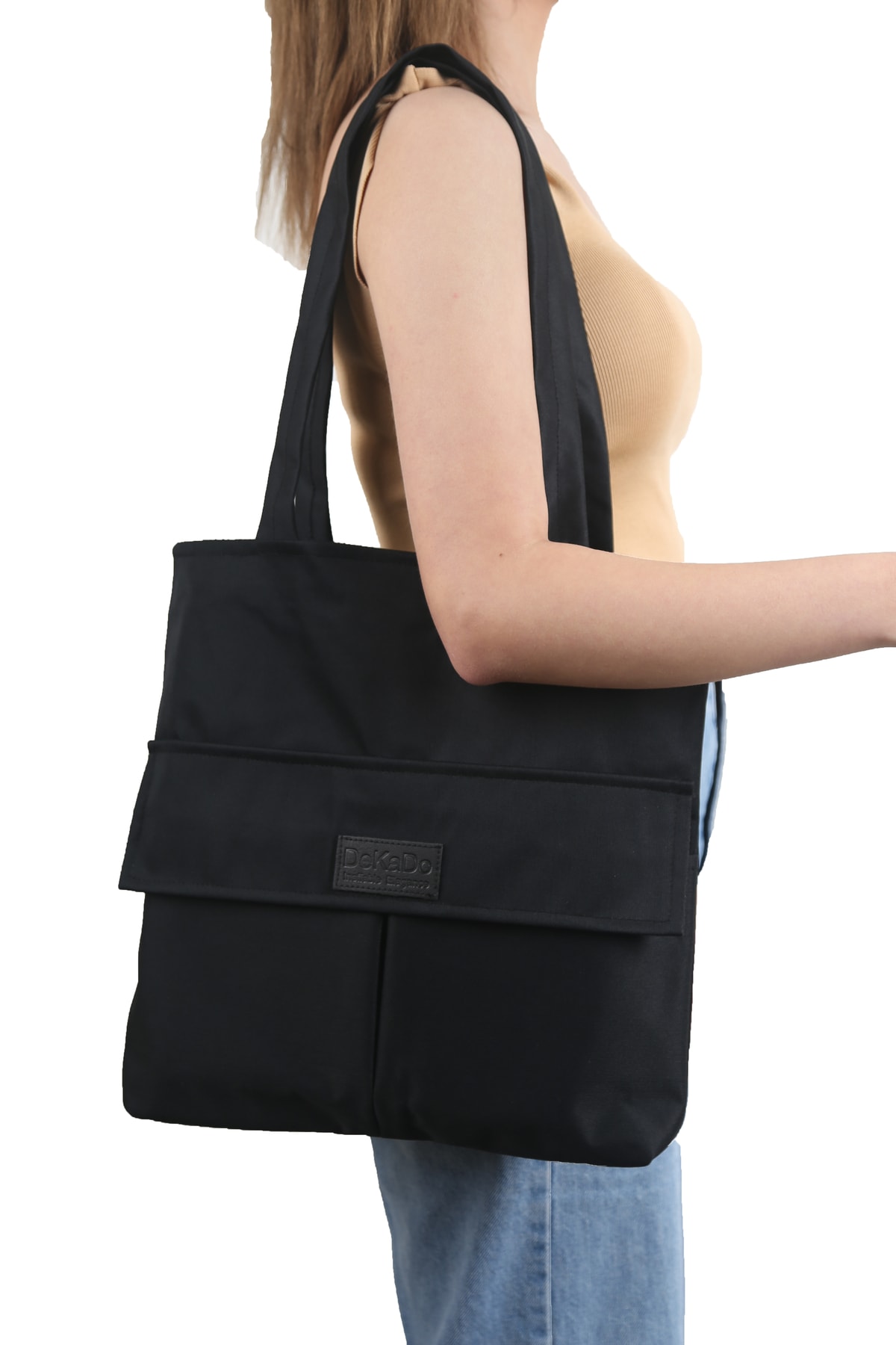 dekado Kadın Siyah Fermuarlı El Ve Omuz Çantası Kumaş Bez Çanta Özel ...