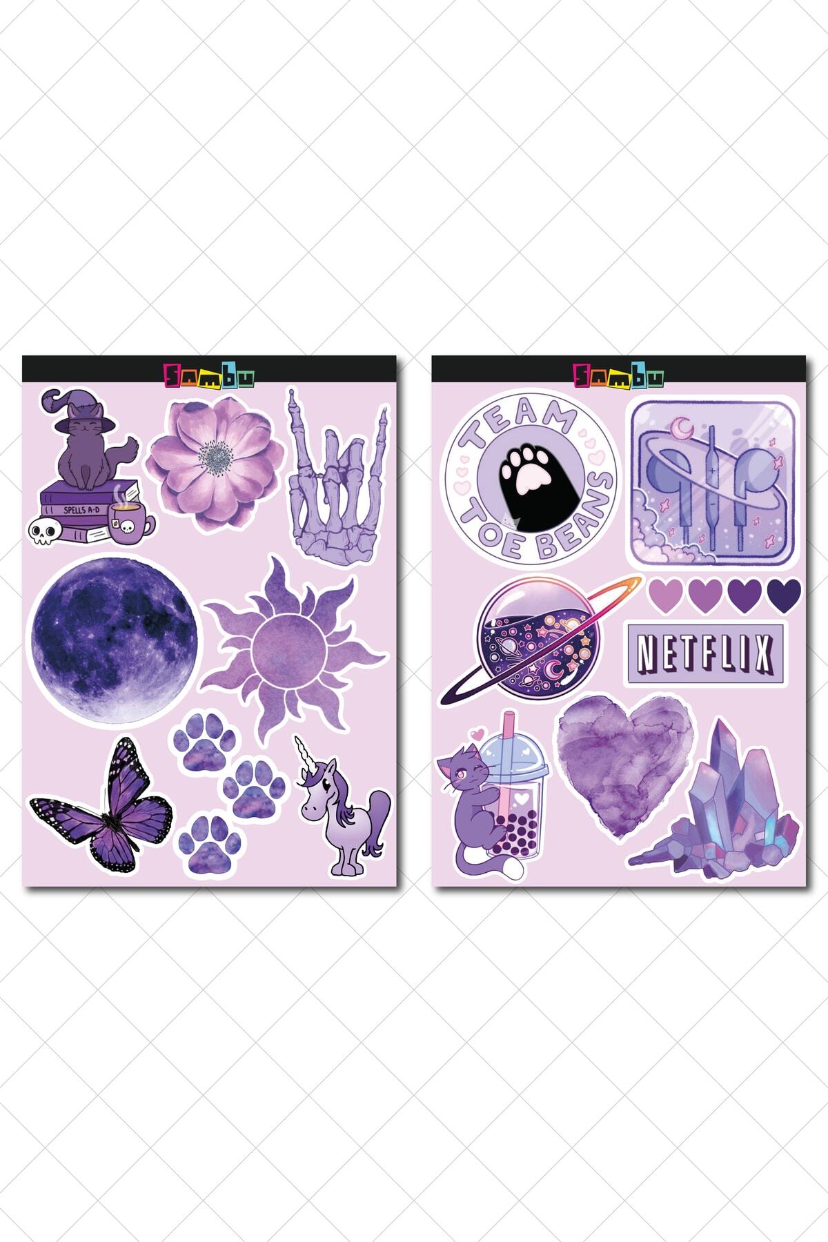 Sambu Design Purple Aesthetic Temalı Sticker Etiket Seti 1 - Mor ...