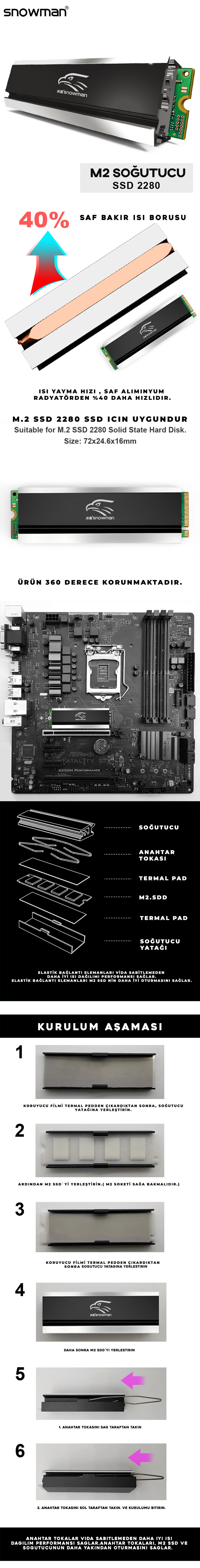 Snowman Heat Pipe M.2 2280 Ssd Bakır + Alüminyum Nvme Ngff M2 Soğutucu ...